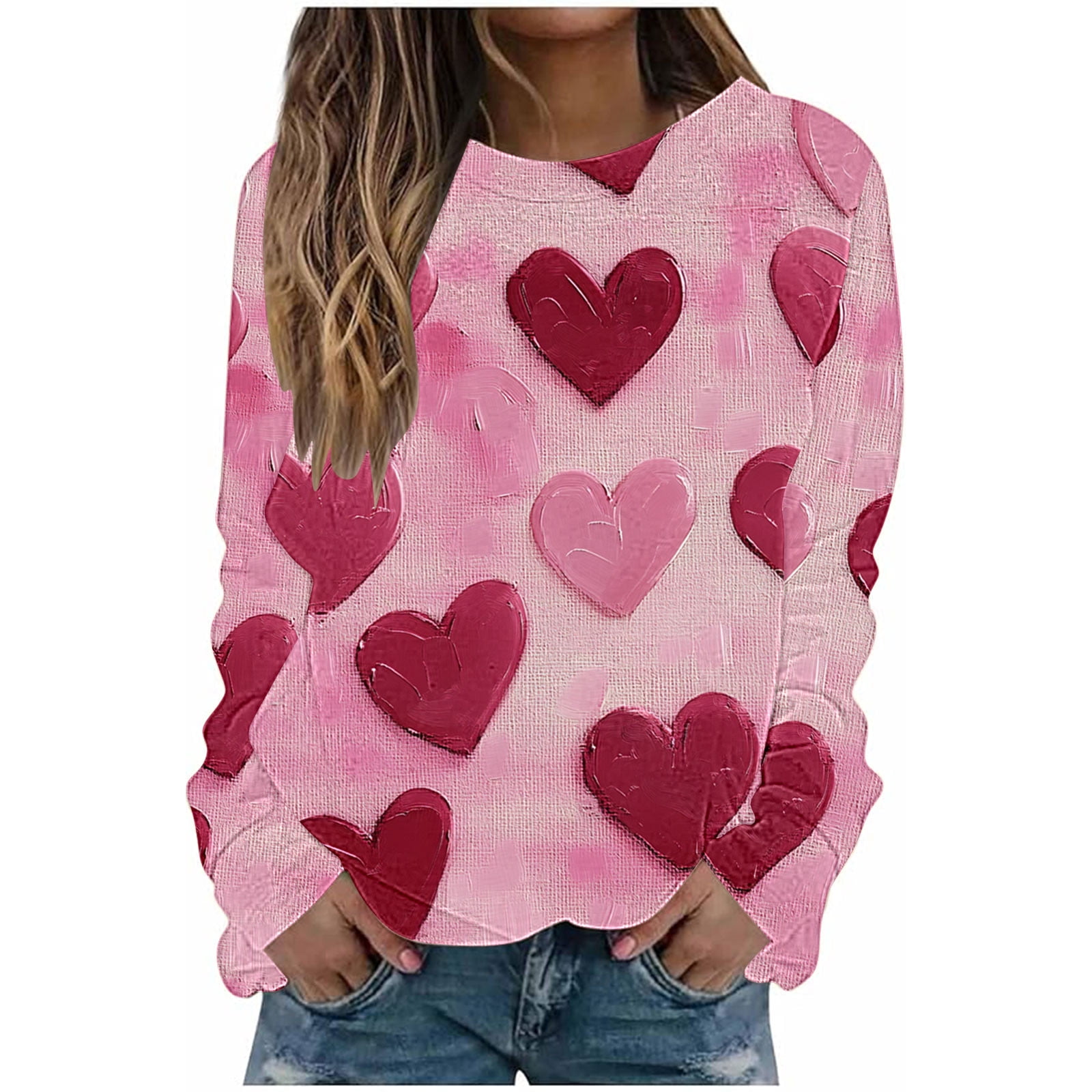 Tmtolofot Clearance Love Heart Shirts for Women Valentines Blouses Long ...