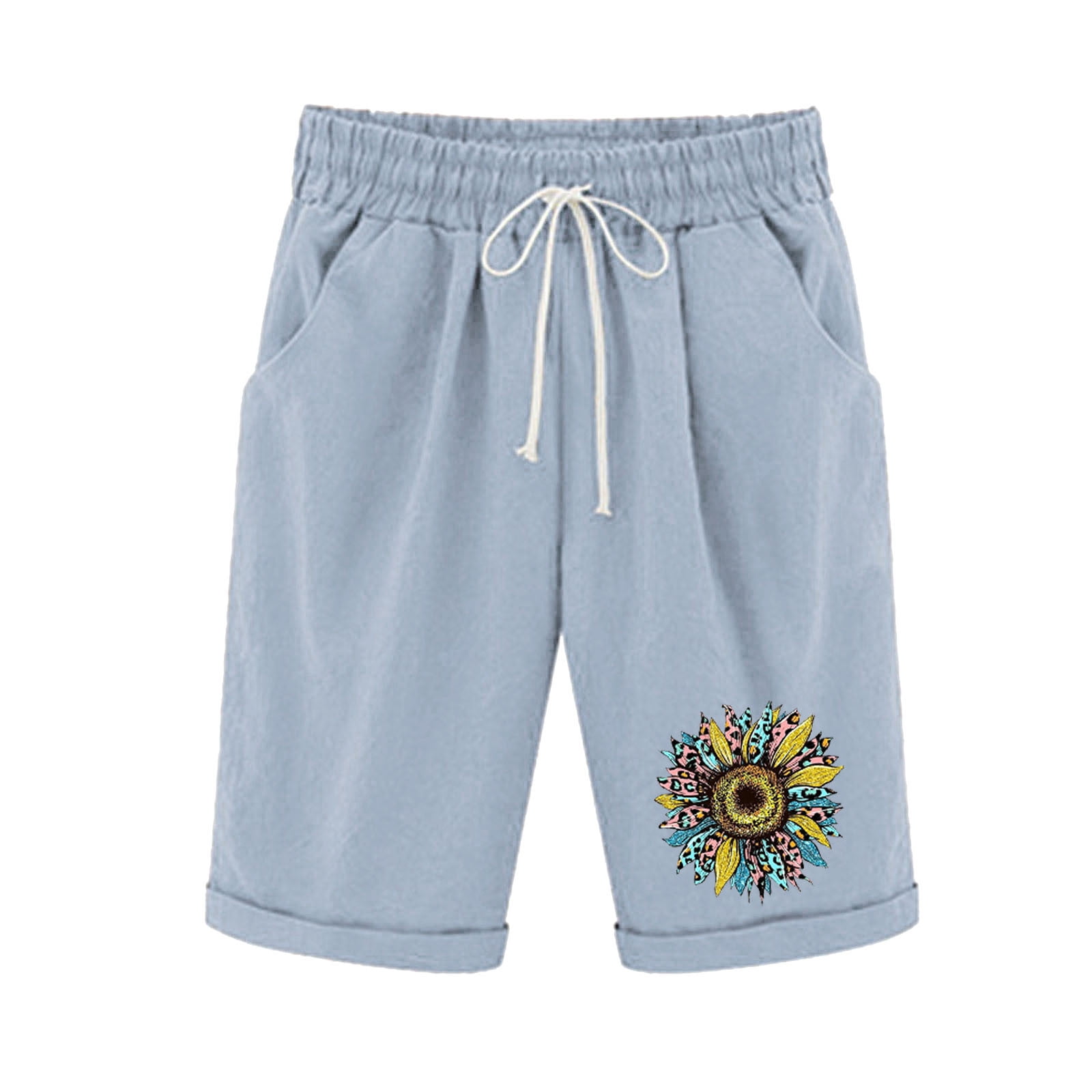Tmtolofot Independence Day Womens Short Trousers Loose Fit Cotton Linen ...
