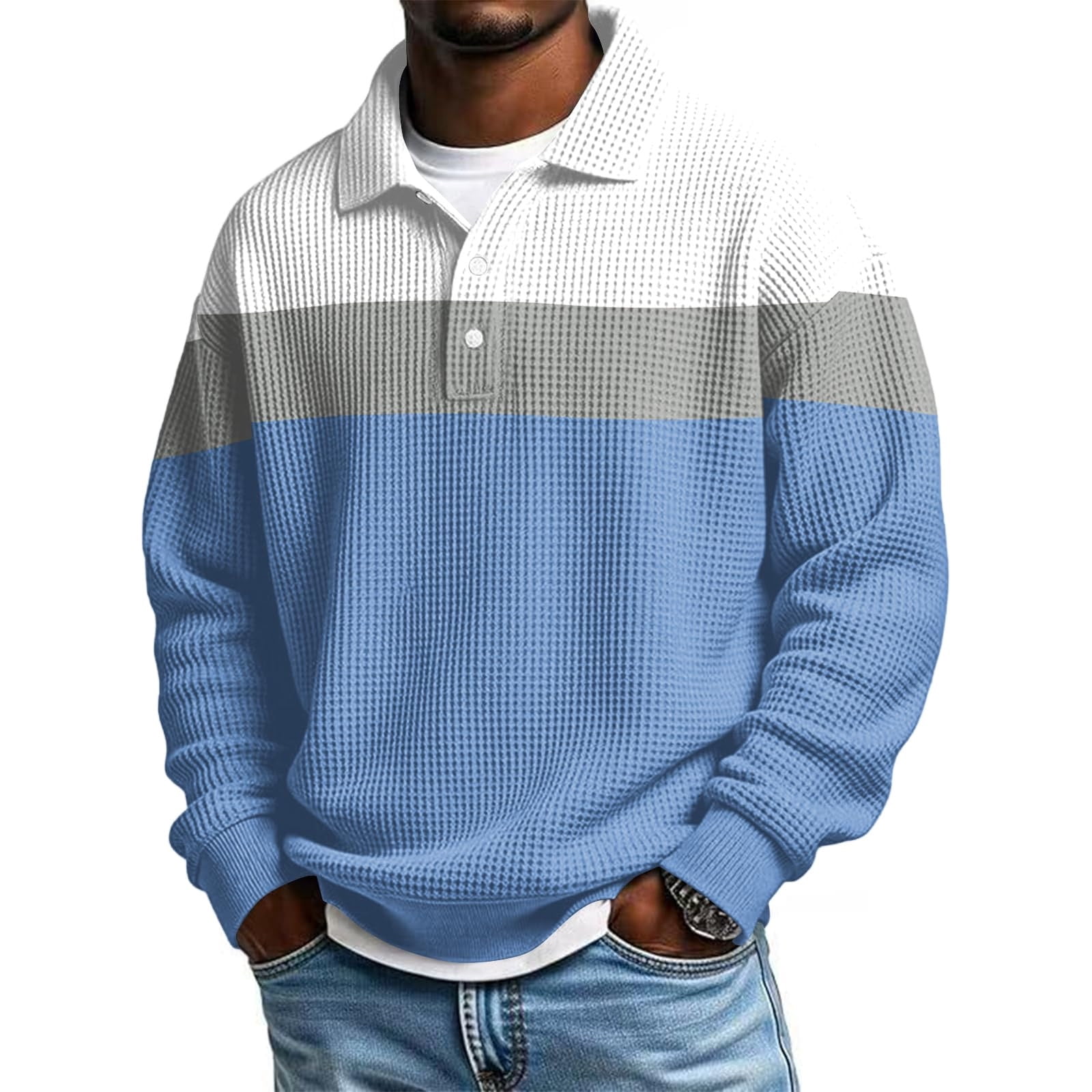 Tmtolofot Striped Long Sleeve Shirt Men Waffle Knit Button Down ...