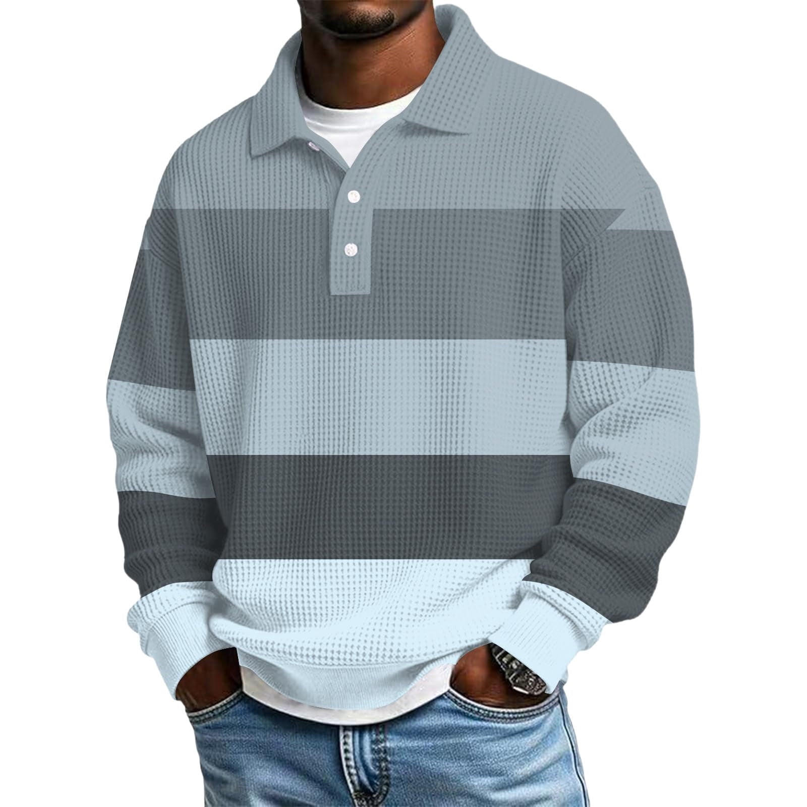 Tmtolofot Striped Long Sleeve Shirt Men Waffle Knit Button Down ...