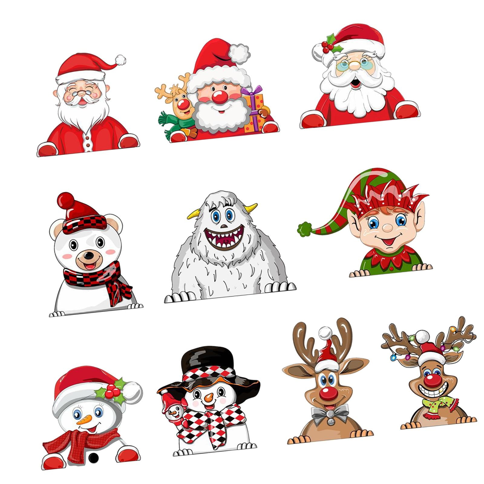 Tnarru 10x Christmas Car Window Decals Car Stickers Cartoon Xmas Decor ...