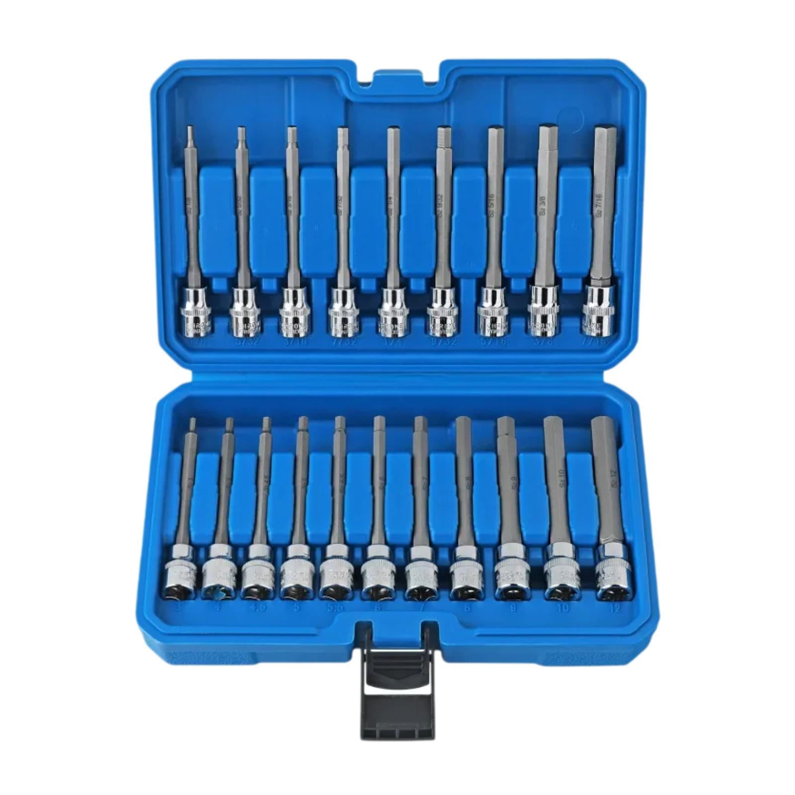 Tnarru 20 Pieces Extra Long Hex Bit Socket Set SAE and Metric Heavy ...