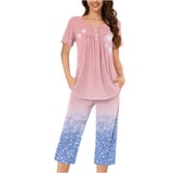 Tnhcen 2 Piece Women's Tie Dye Short Sleeve Lounge Pajamas Set Capri ...