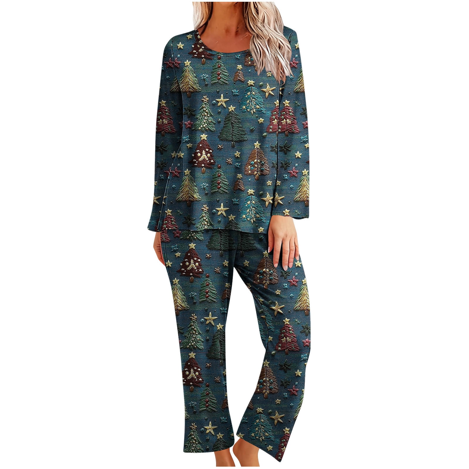 Tnhcen Festive Printed Long Sleeve Pajamas for Women Christmas Graphic ...