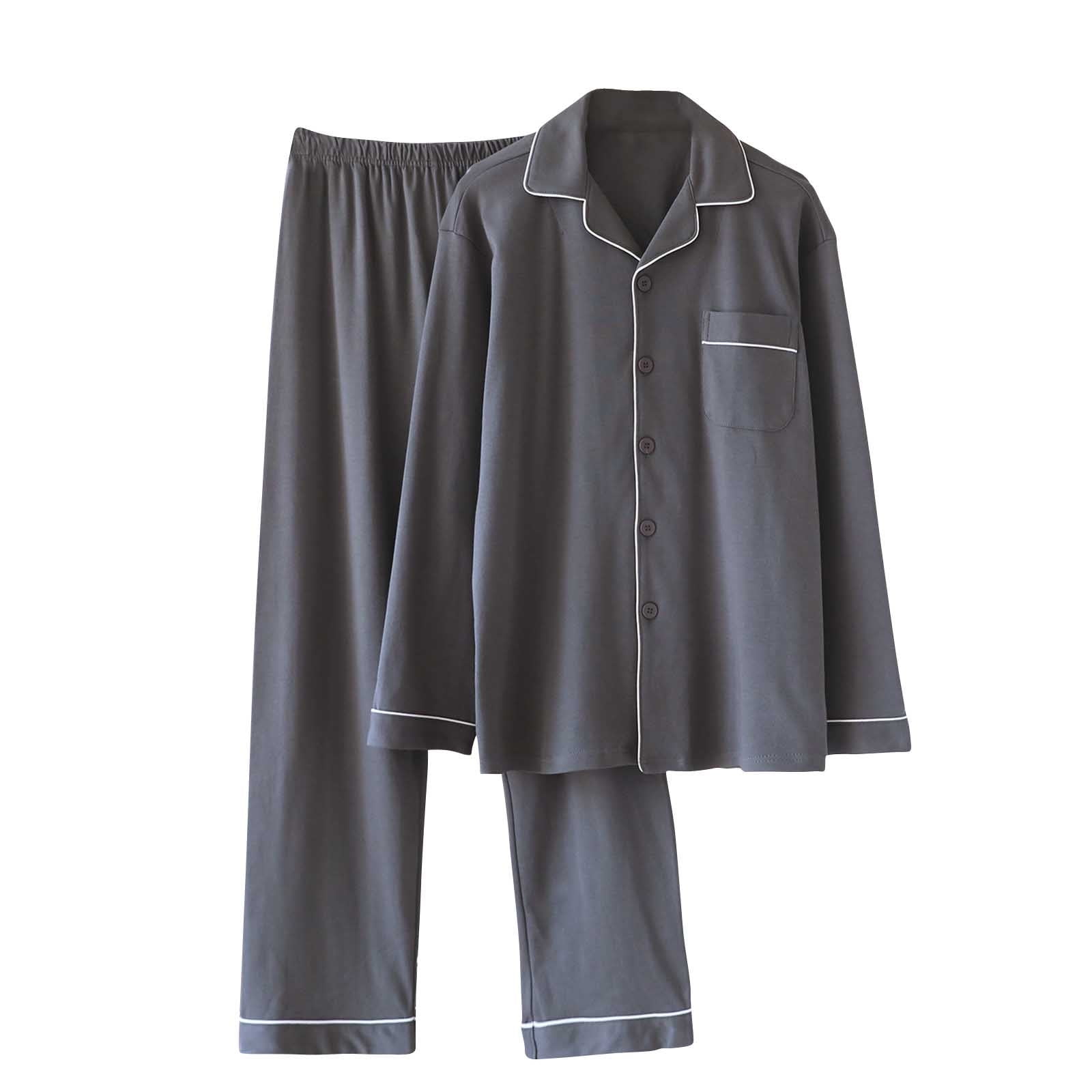 Tnhcen Men's Cotton Pajama Set Long Sleeve Turn - Down Collar Solid ...