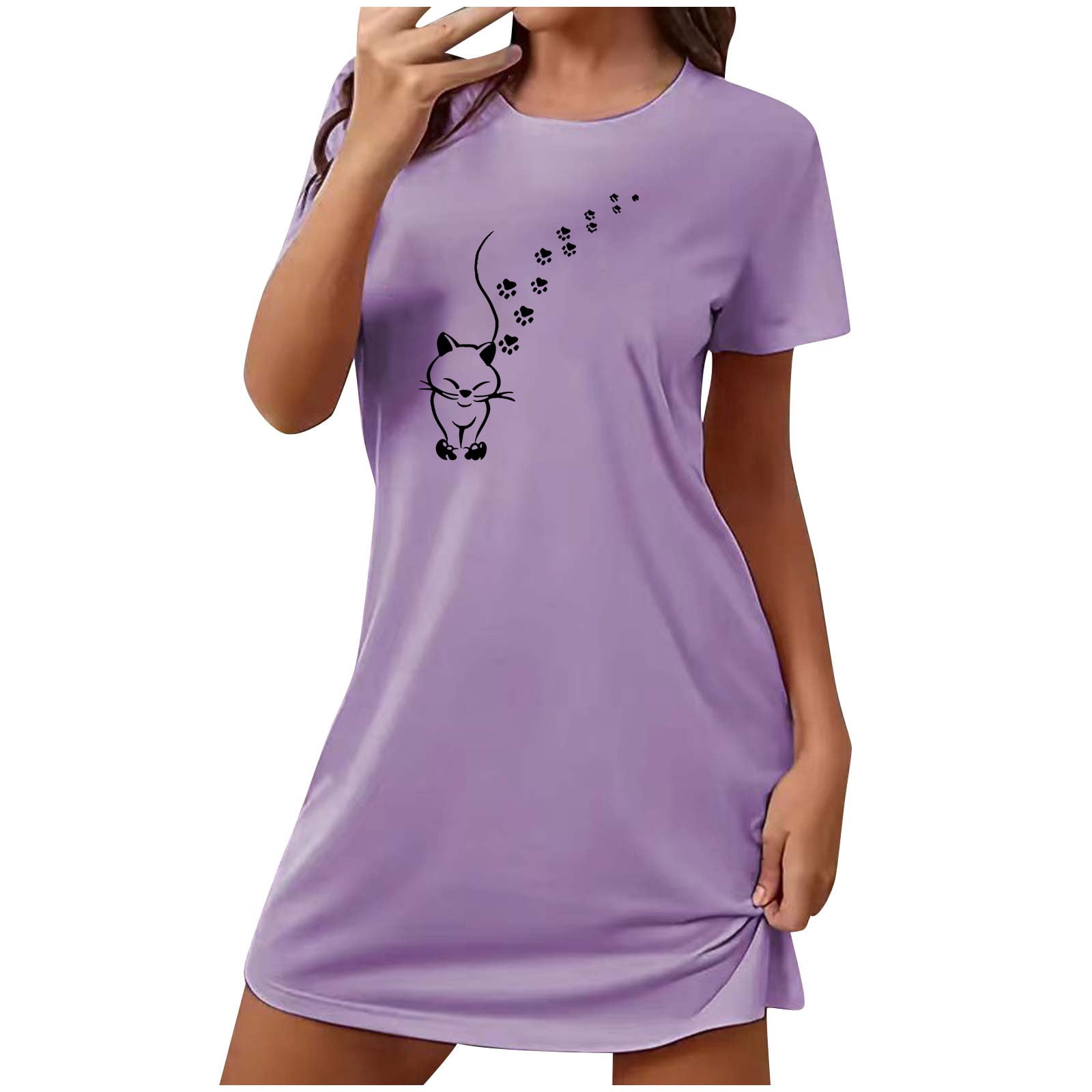 Tnhcen Plus Size Women's Summer Short Sleeve Sleep Dress Round Neck ...