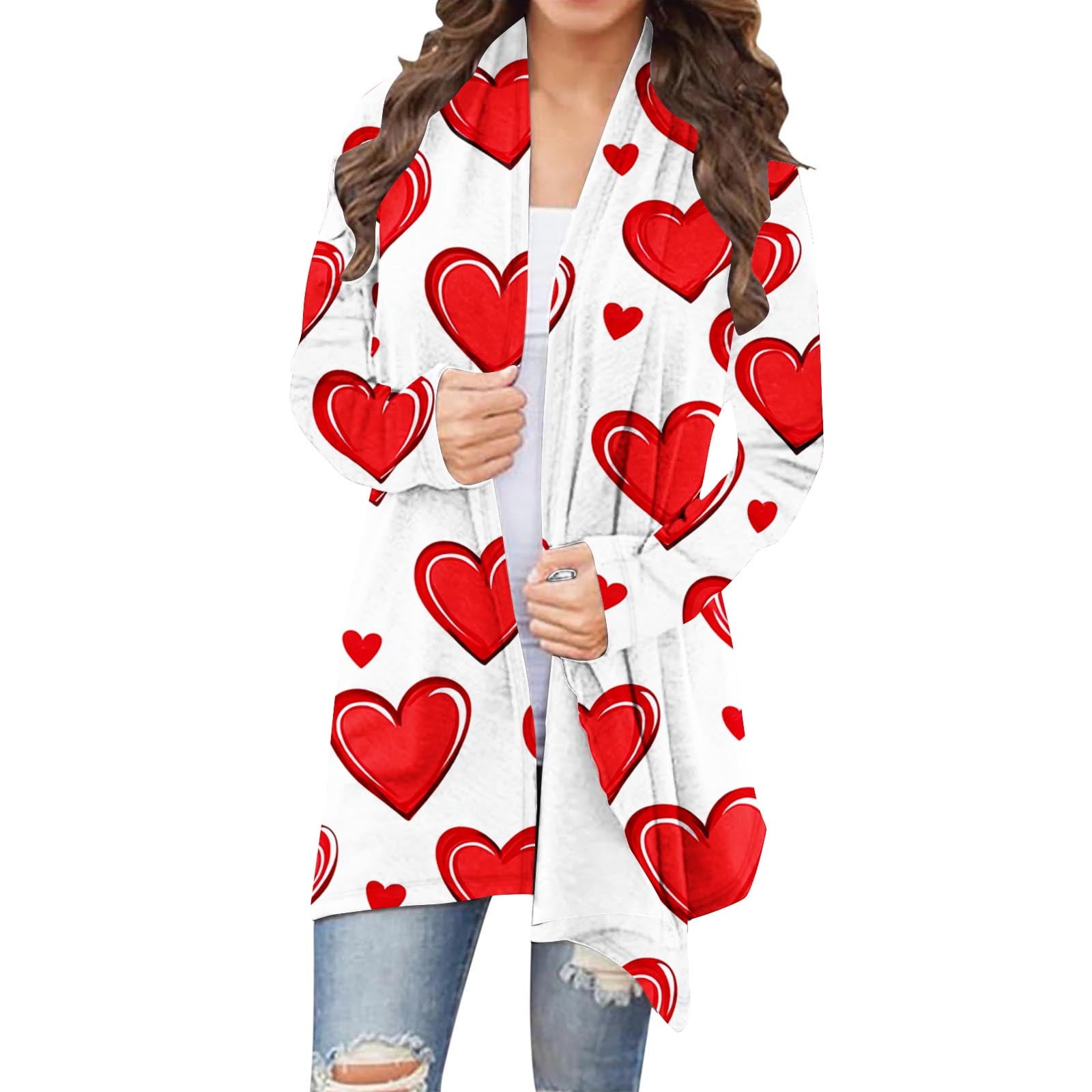 Tnhcen Stretchy Women's Plus Size Cardigan with Valentine's Day Heart ...
