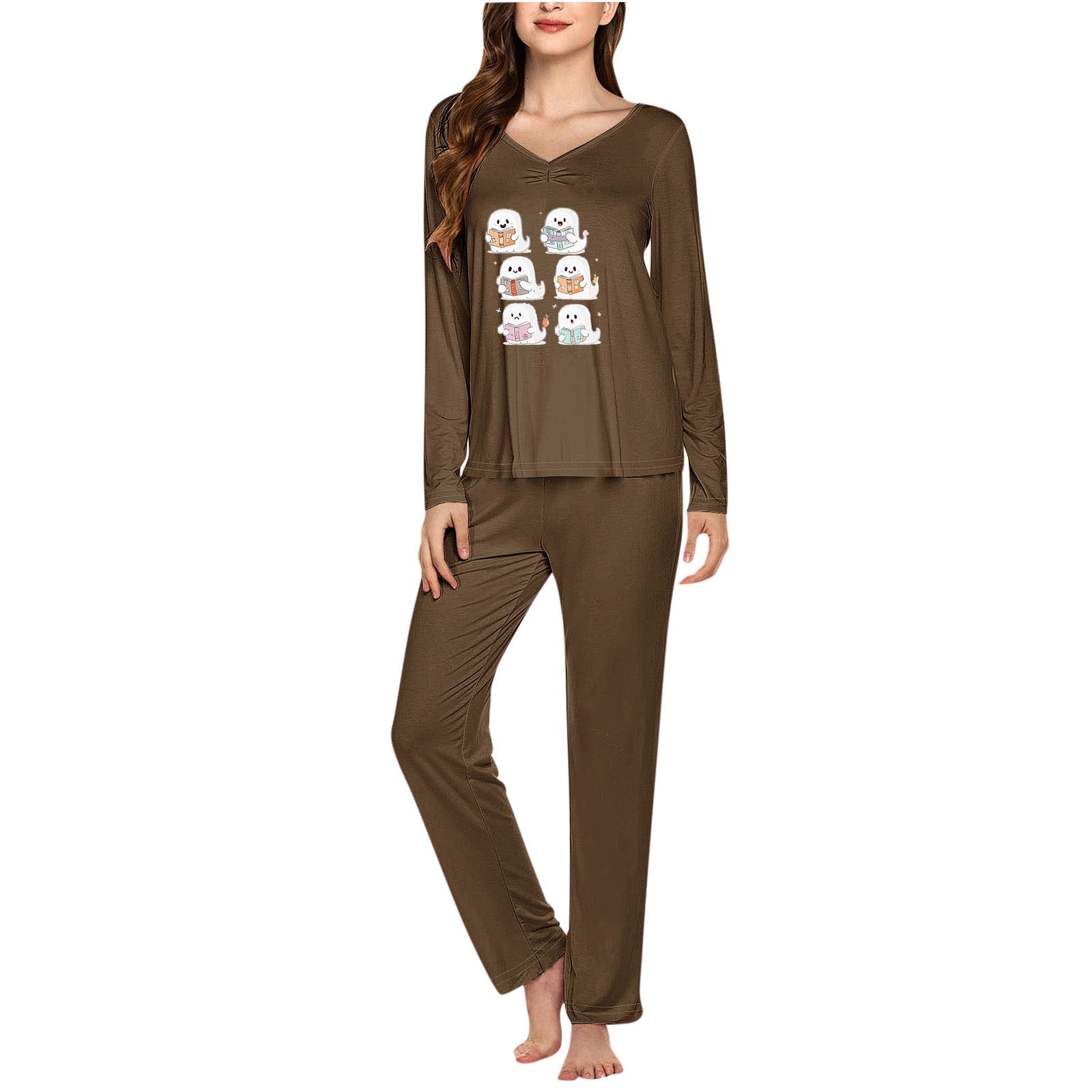 Tnhcen Whimsically Festive Home Clothes Women’s V-Neck Halloween Print ...