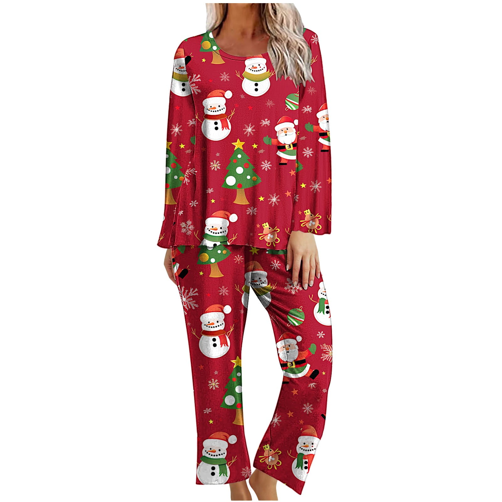 Tnhcen Winter Women's Comfortable 2-Piece Christmas Snowman Print ...