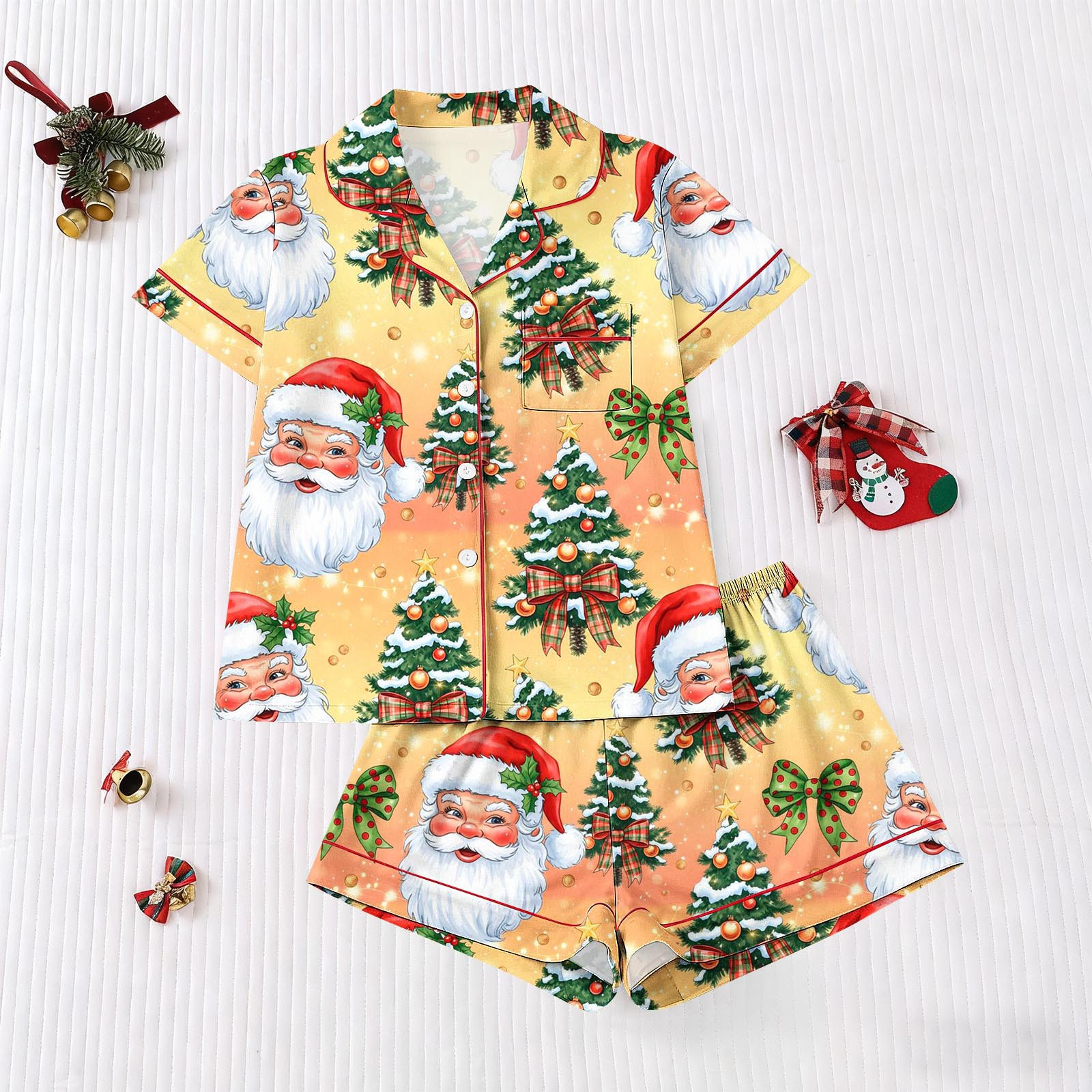 Tnhcen Women's 2-Piece Christmas Pajama Set Short Sleeve Shorts Milk ...