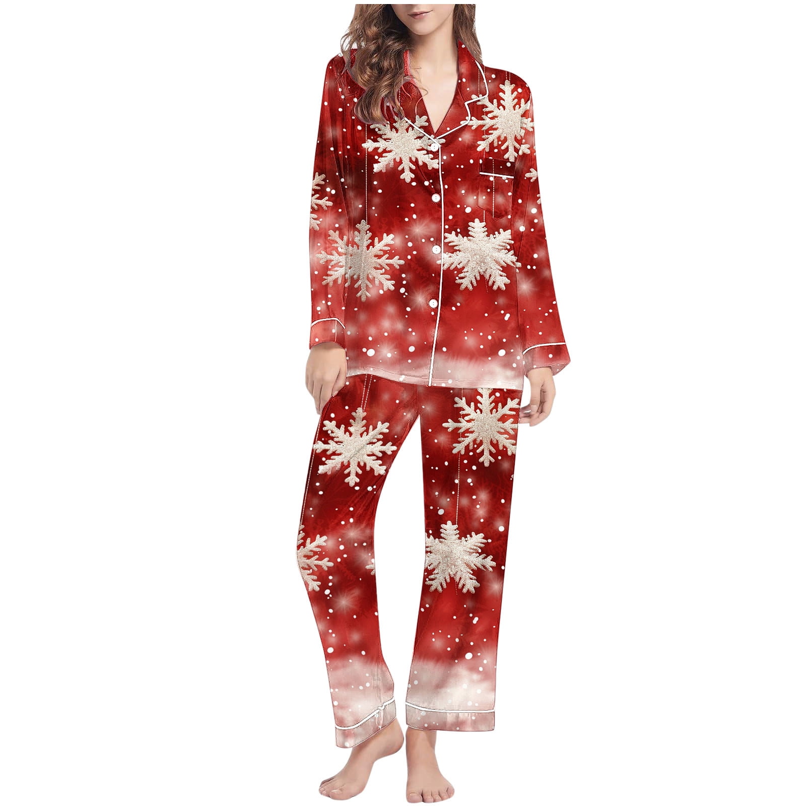 Tnhcen Women's Christmas Pajama Set 2-Piece Christmas Tree Print ...