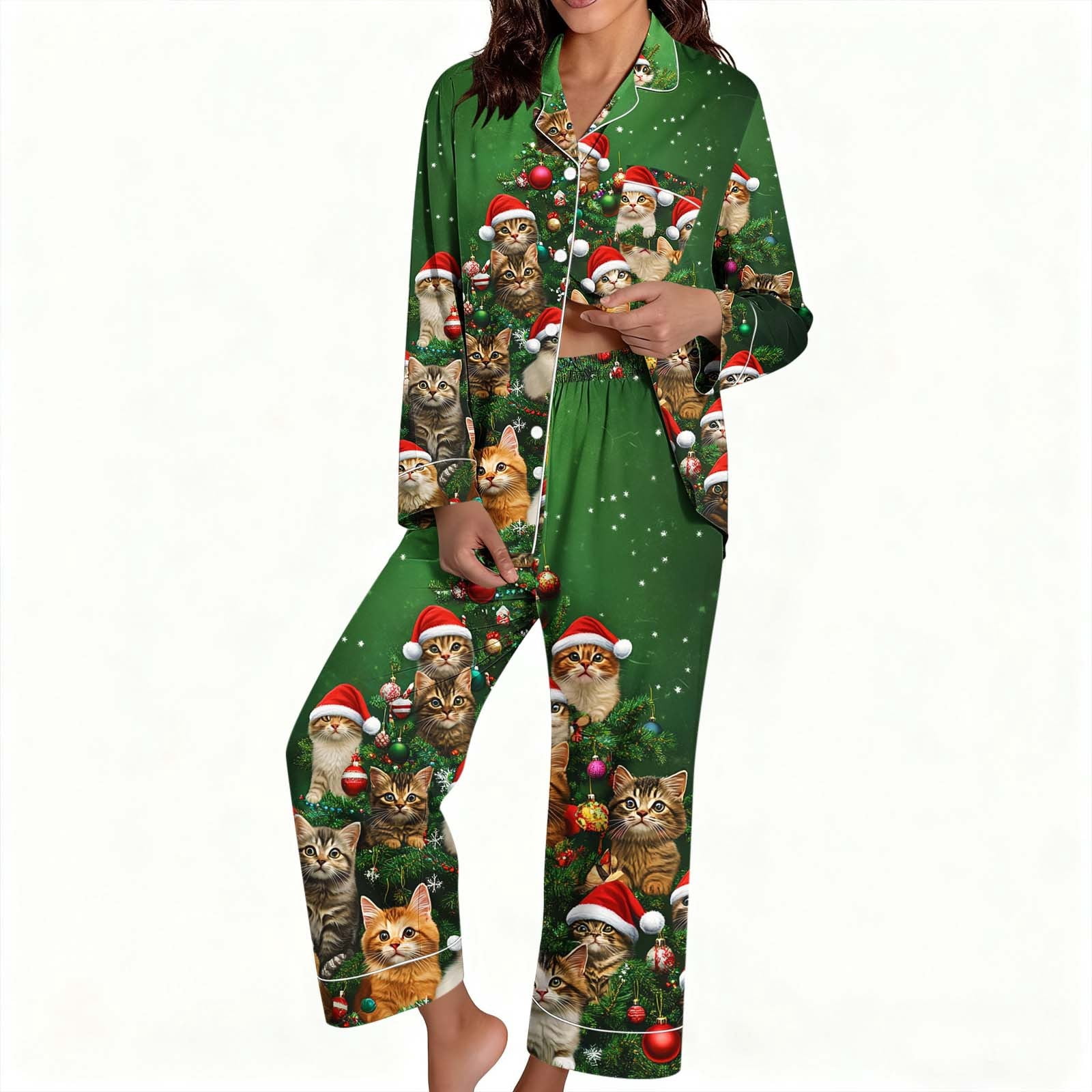 Tnhcen Women's Christmas Pajama Set 2-Piece Holiday Family Matching ...