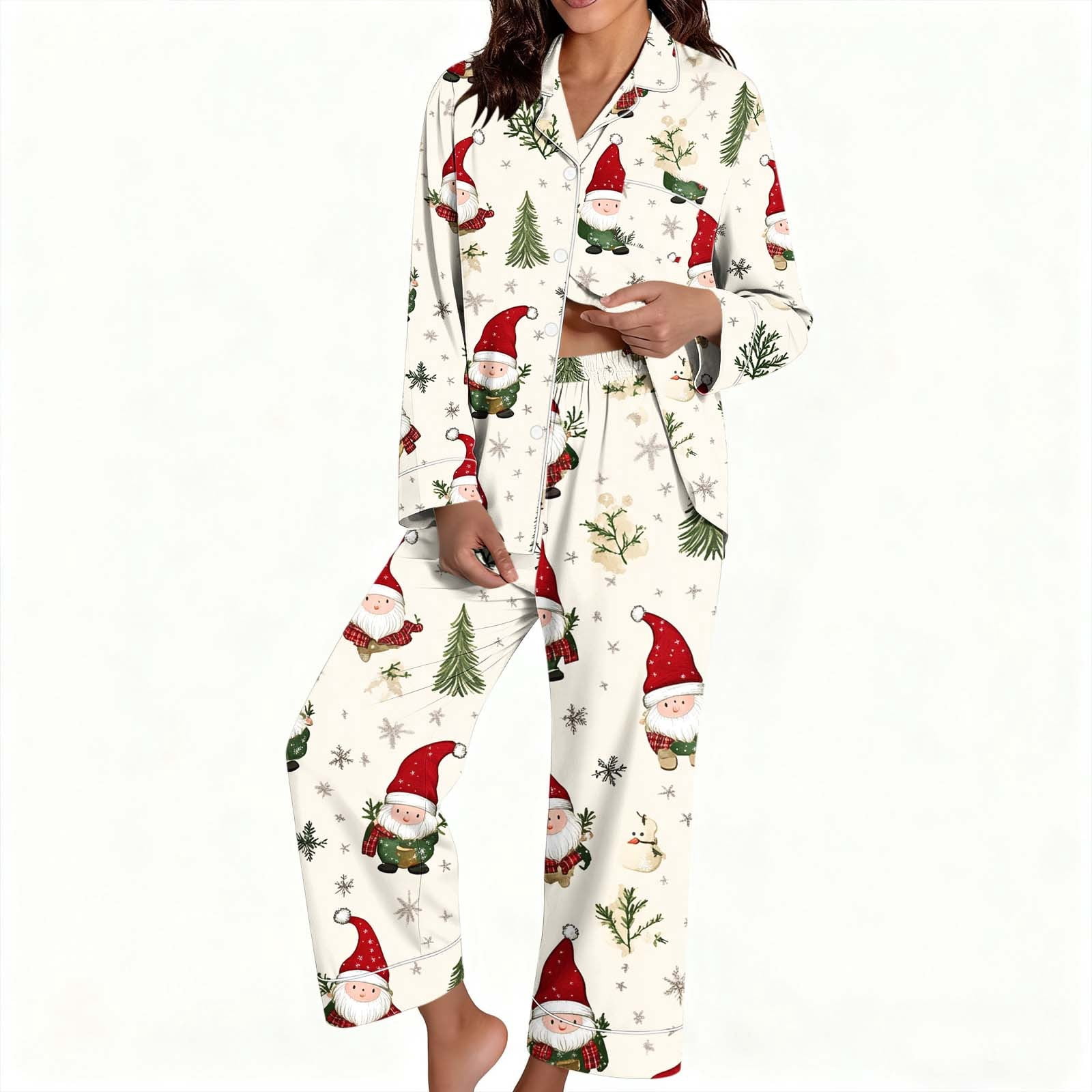 Tnhcen Women's Christmas Pajama Set 2-Piece Holiday Print Sleepwear ...
