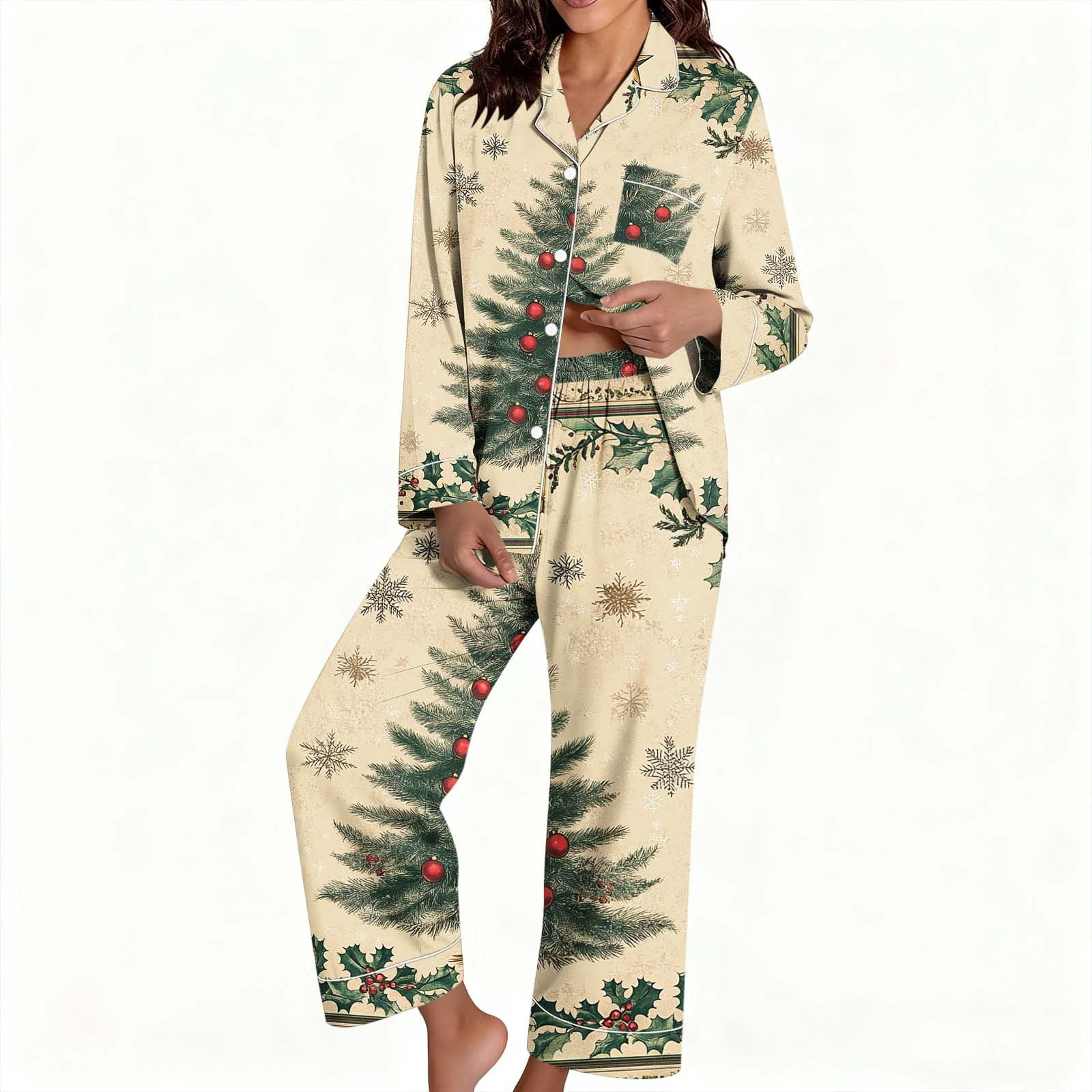 Tnhcen Women's Christmas Pajama Set 2-Piece Holiday Print Sleepwear ...