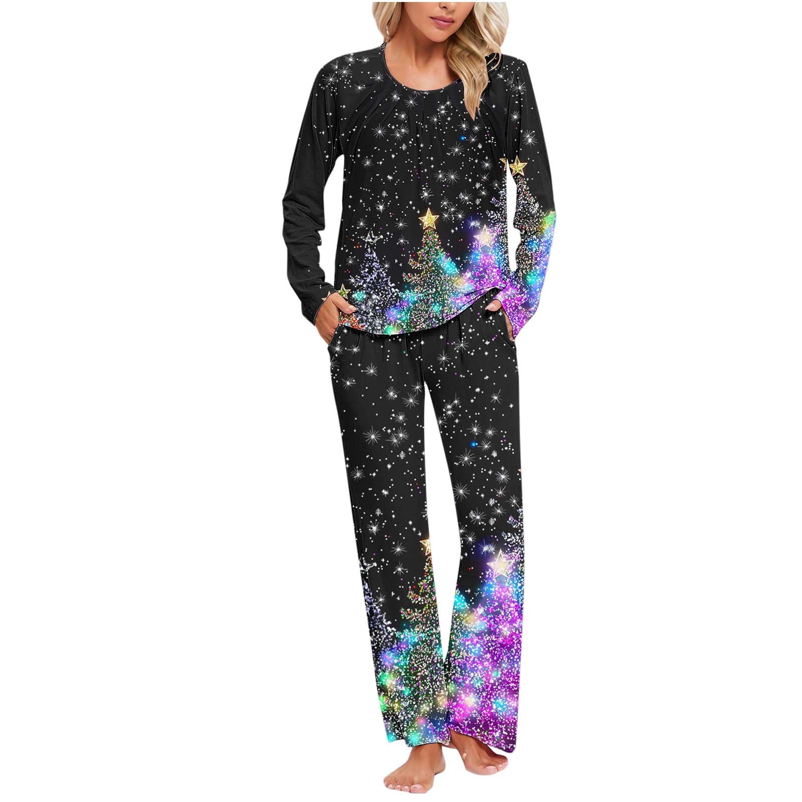 Tnhcen Women's Christmas Snowflake Print Pajamas 2-Piece Set Cozy Soft ...
