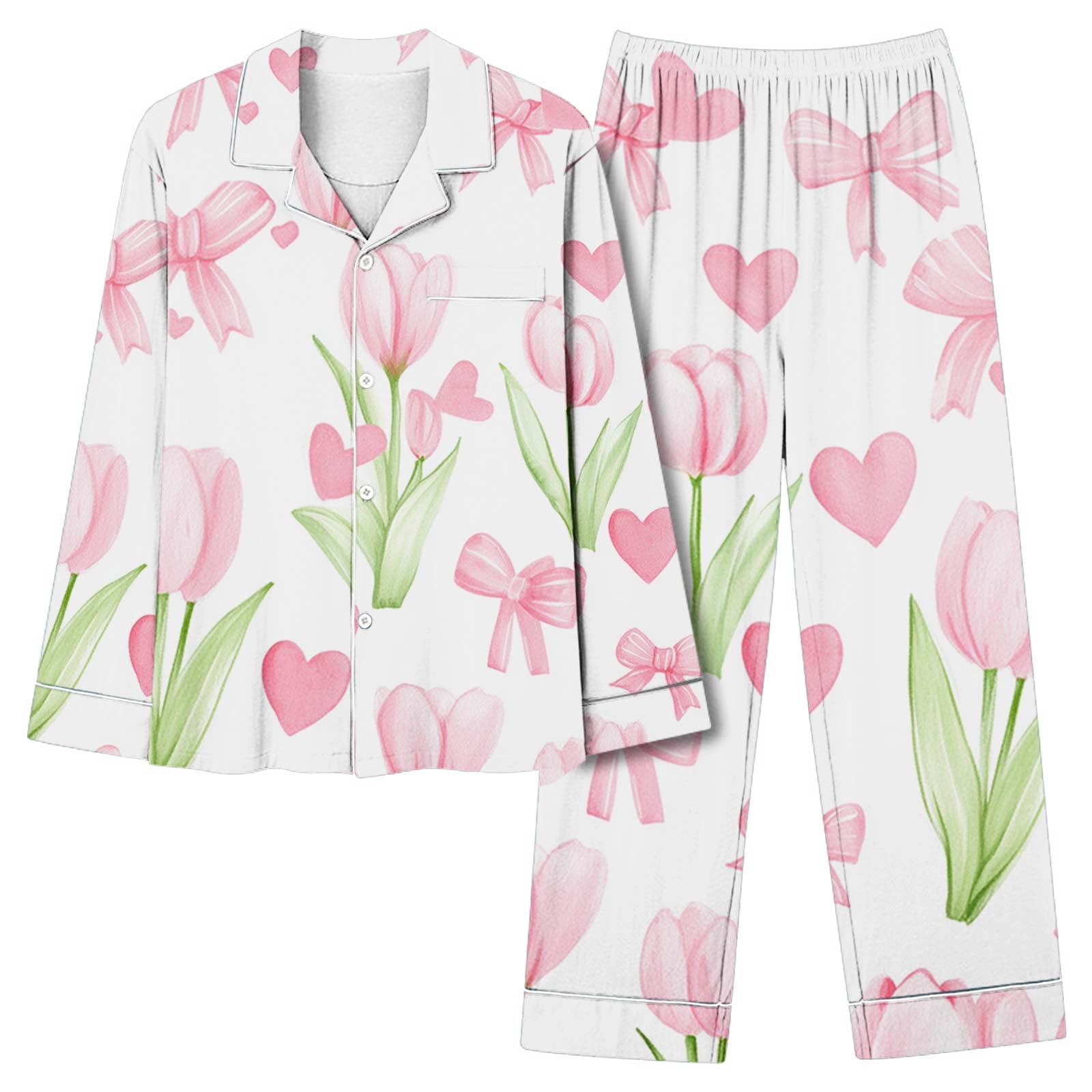 Tnhcen Women's Cozy Cotton Flannel Pajamas Set Print Long Sleeve Lapel ...