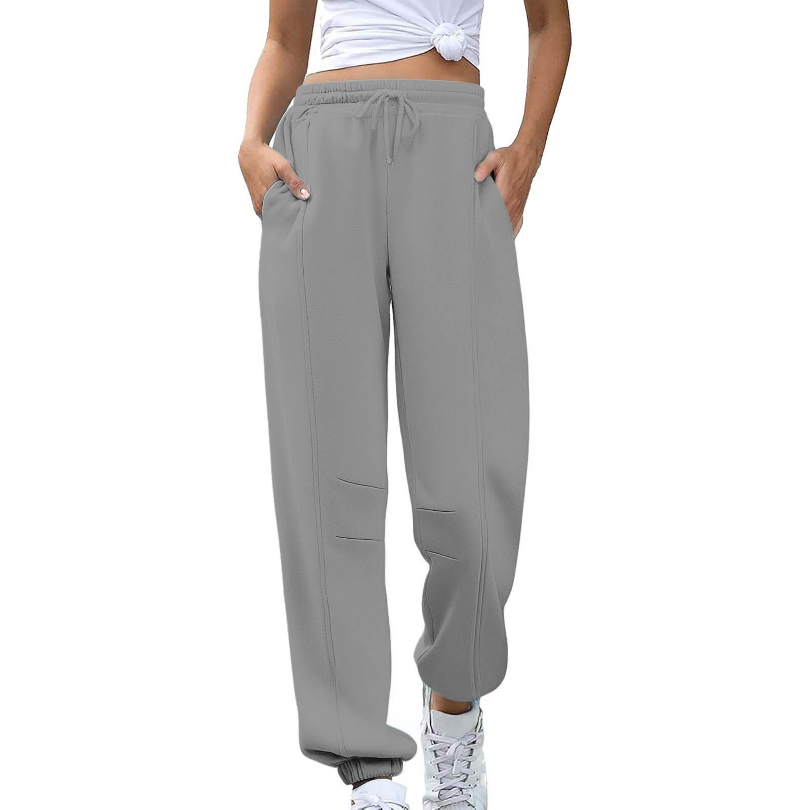Tnhcen Women's Cuffed Ankle Sweatpants with Pockets Elastic Waist ...
