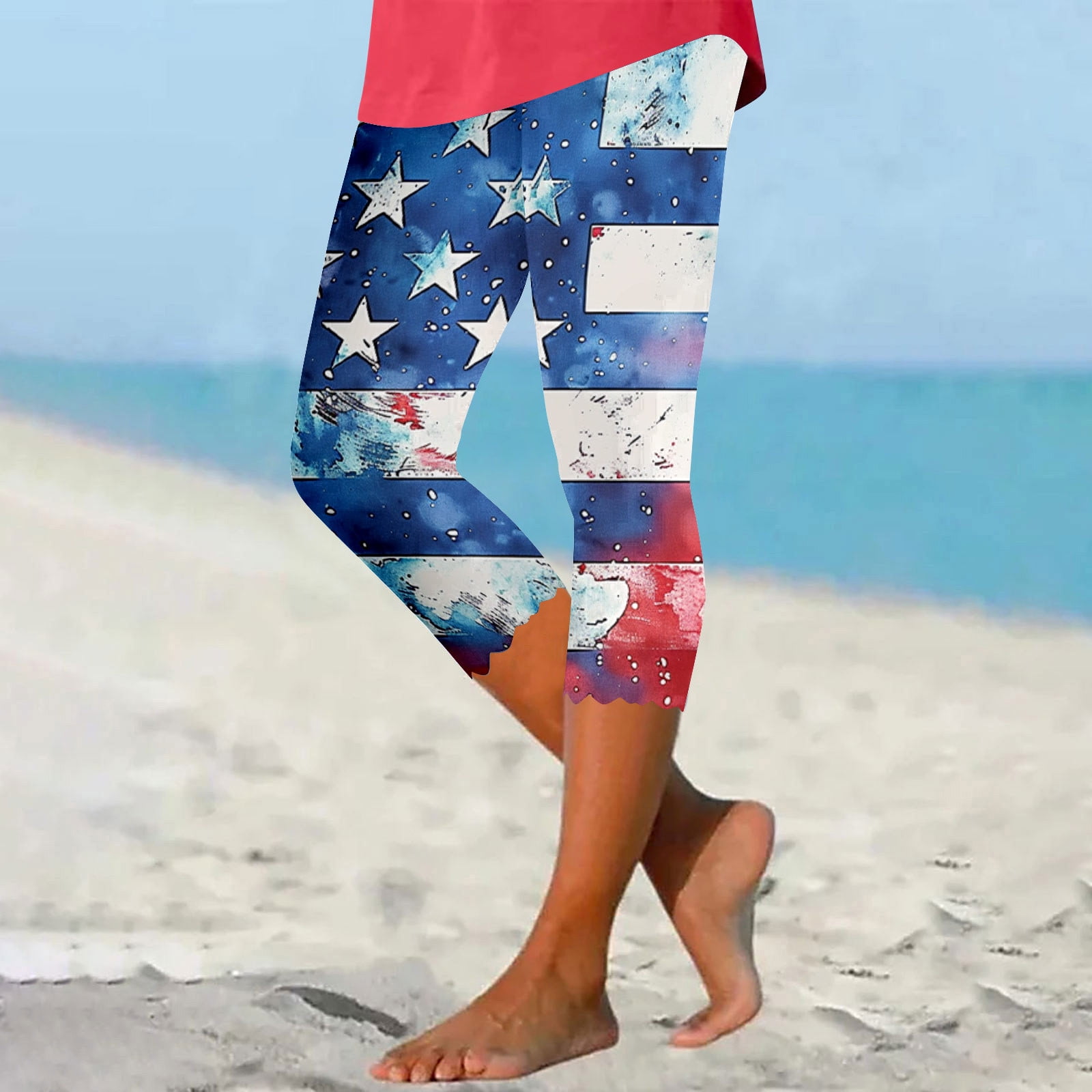 Tnhcen Women’s Independence Day Yoga Pants – High Waisted Stretch 7/7 Leggings with Star ...