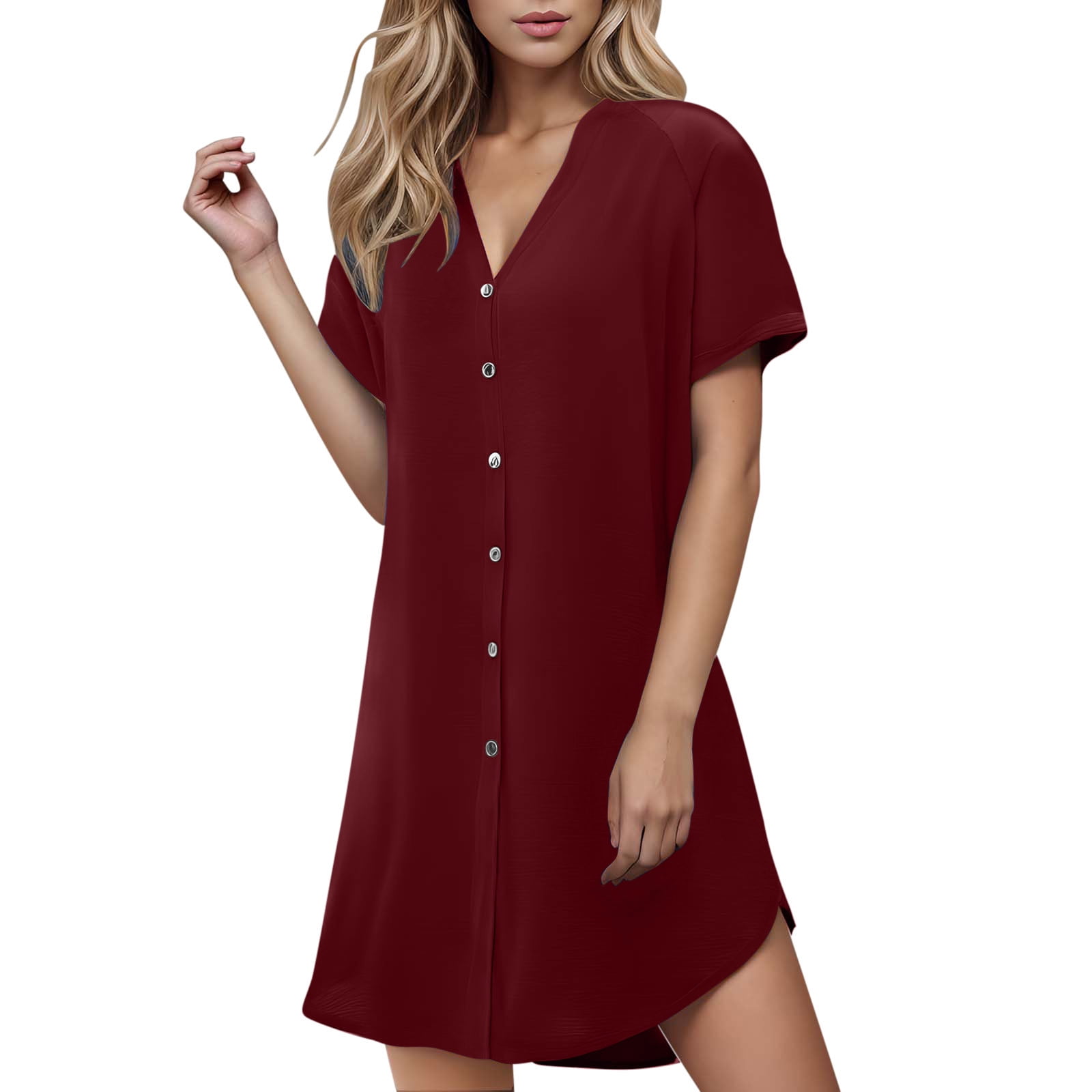 Tnhcen Women's Sexy V Neck Short Sleeve Dress Plus Size S-2XL Knit ...