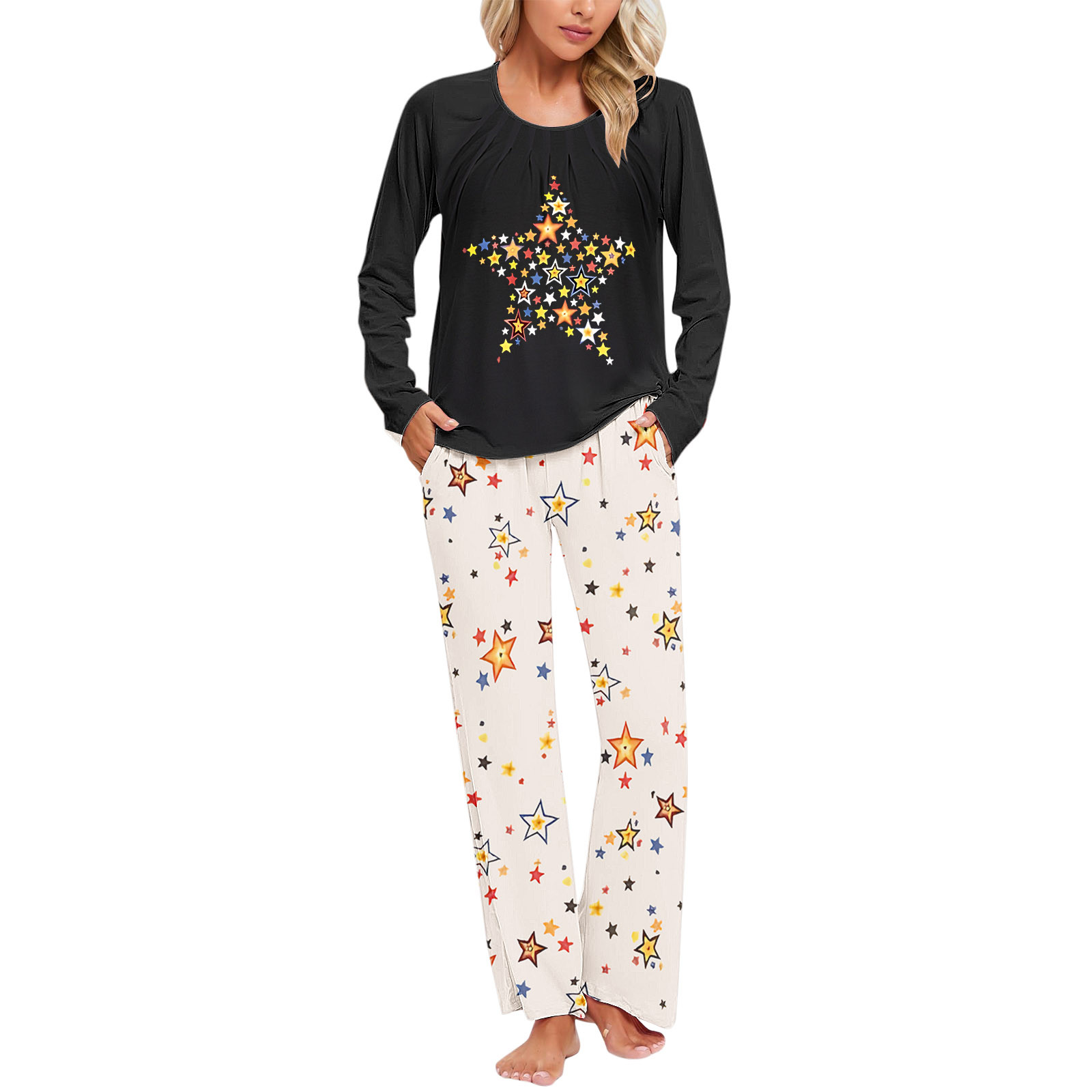 Tnhcen Women's Soft 2 Piece Pajamas Gift Set Includes Top and Printed ...