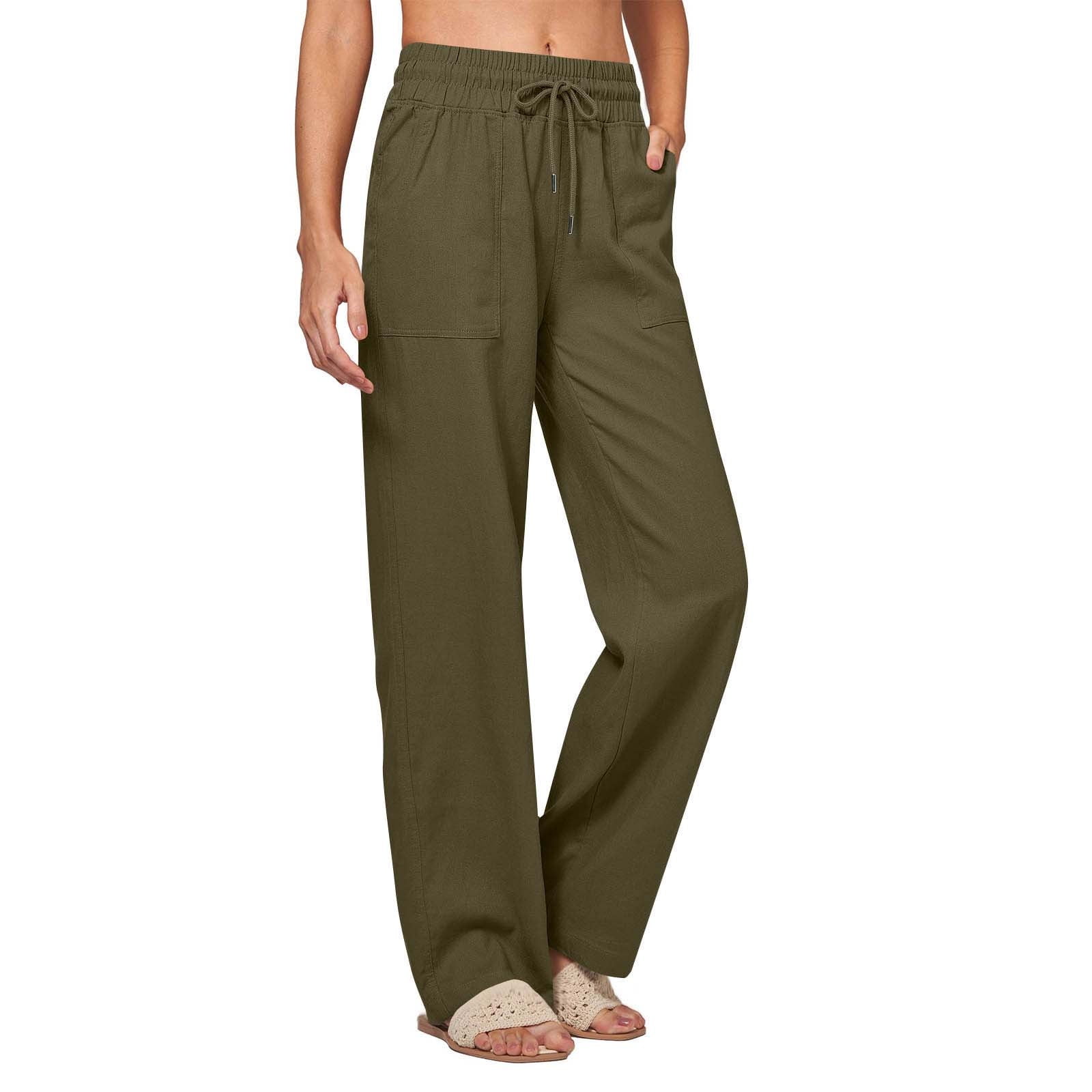 Tnhcen Women's Solid Color Elastic Waist Drawstring Trousers with Big ...