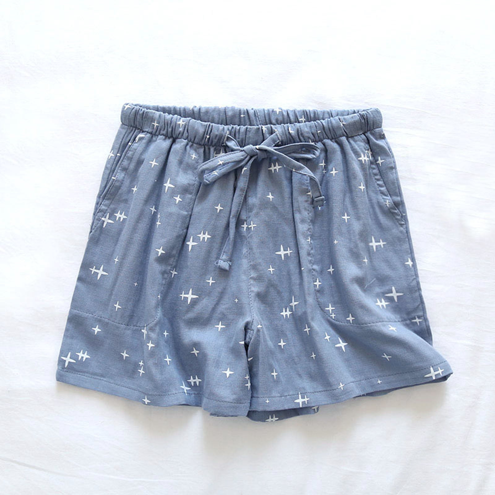 Tnhcen Women's Star Print Lounge Shorts - Cotton Drawstring Wide-Leg ...