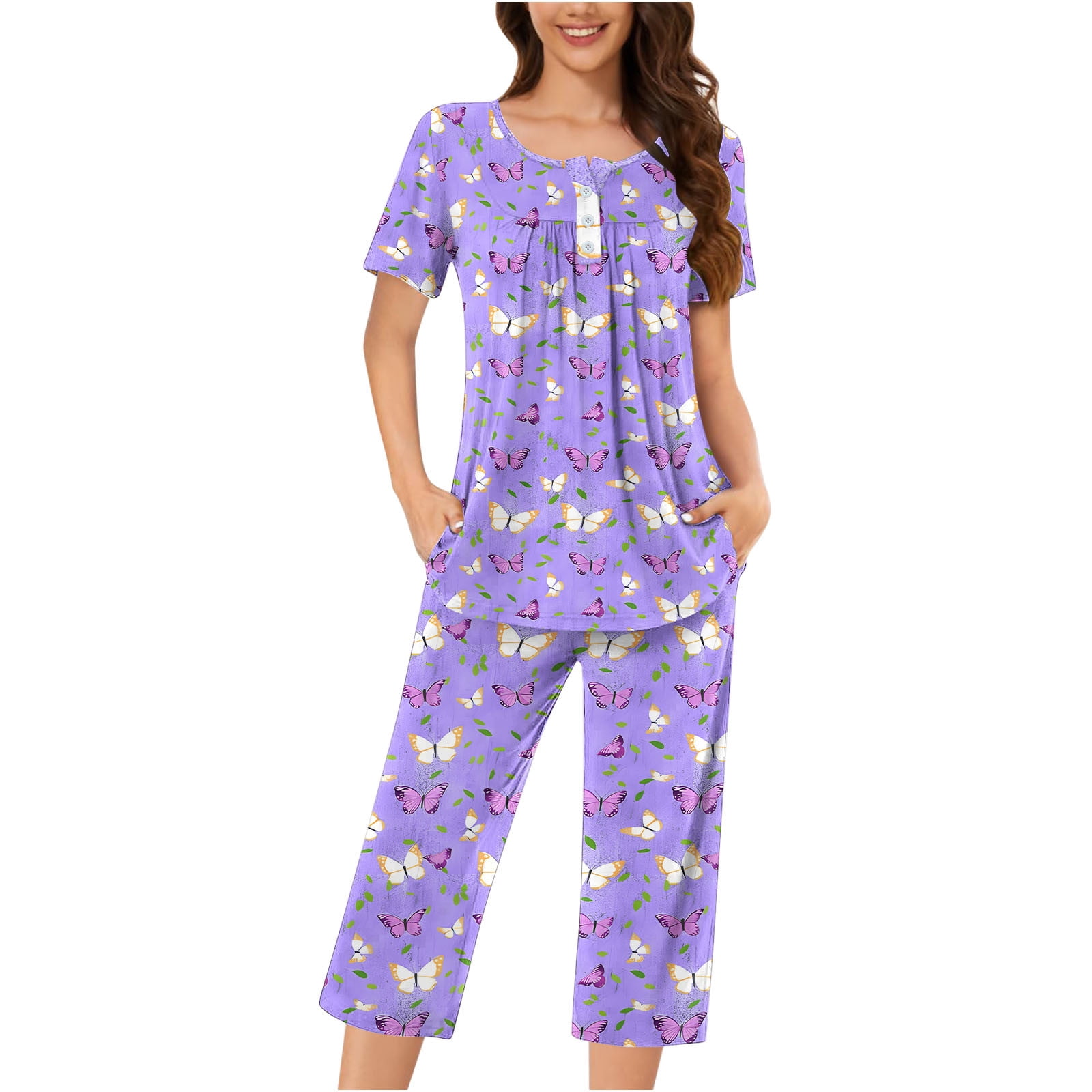 Tnhcen Women's Summer Sleepwear Sets Made Of Cotton, Including Tops And ...