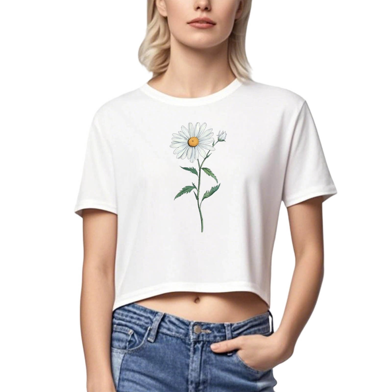 Tnhcen Women's Trendy Floral Print Crop Top - Belly Button Exposure ...