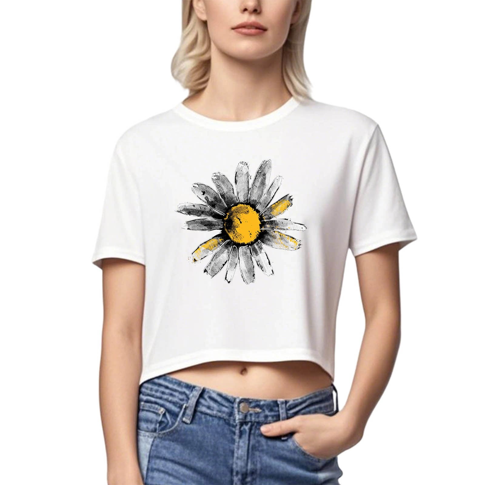 Tnhcen Women's Trendy Floral Print Crop Top - Belly Button Exposure ...