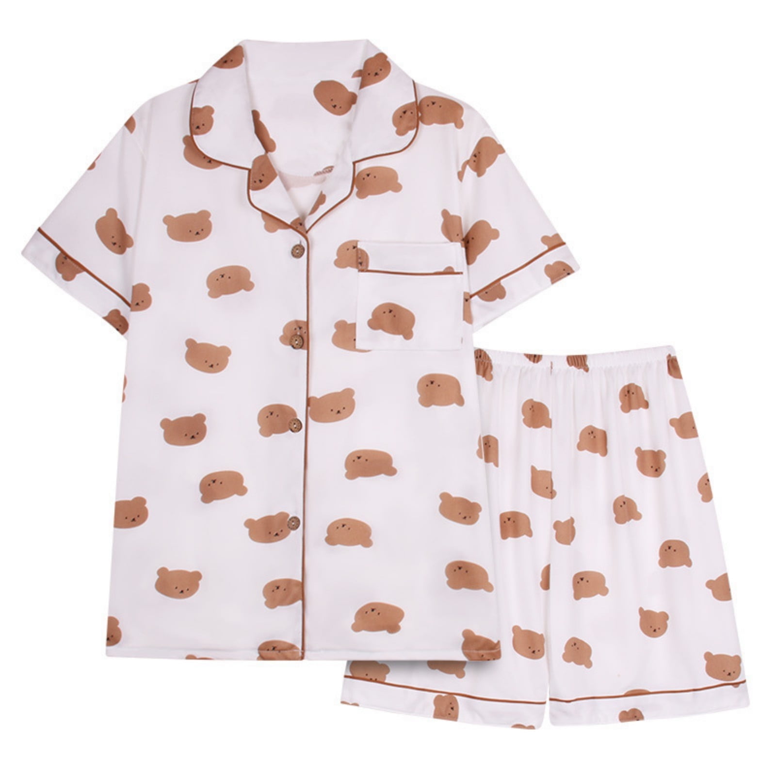 Tnhcen Women's Two Piece Animal Print Short Sleeve Button Shirt Elastic ...