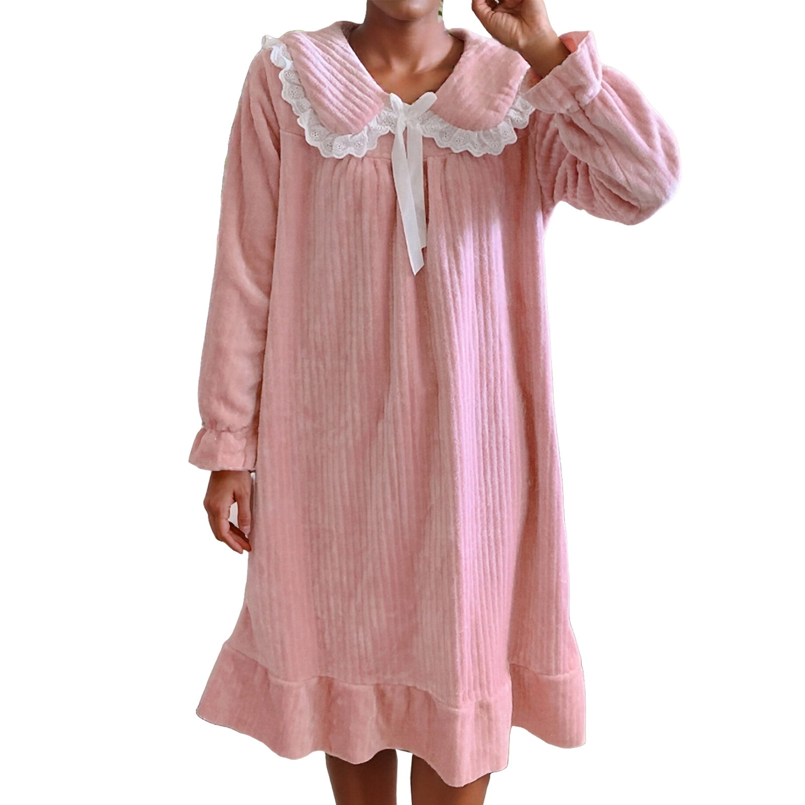 Tnhcen Women's Winter Flannel Nightgown Fleece Lined Thermal Sleepwear ...