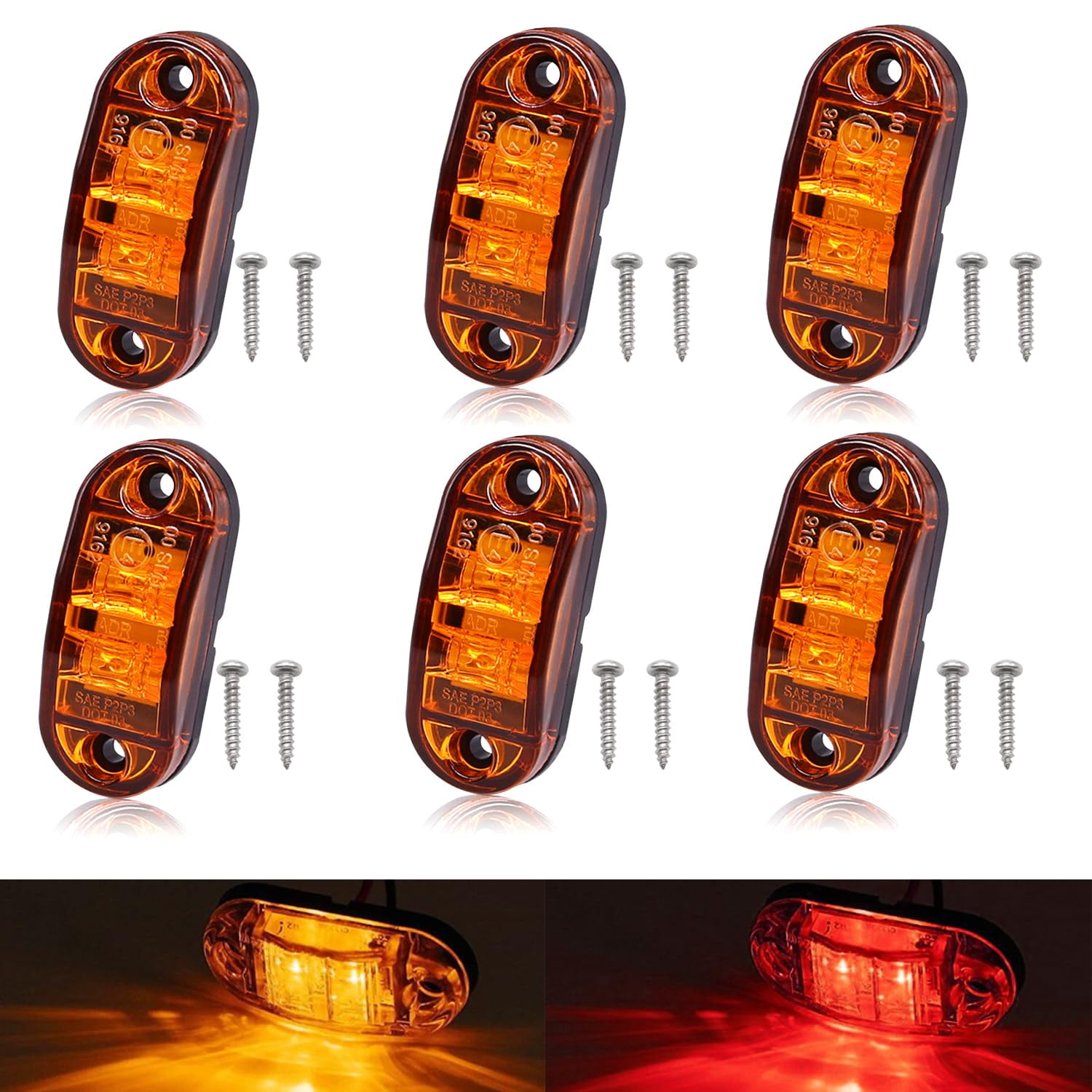Tnisesm 6Pcs Amber 2.5 MMF7 Inch Waterproof Trailer Marker Lights, 2 ...