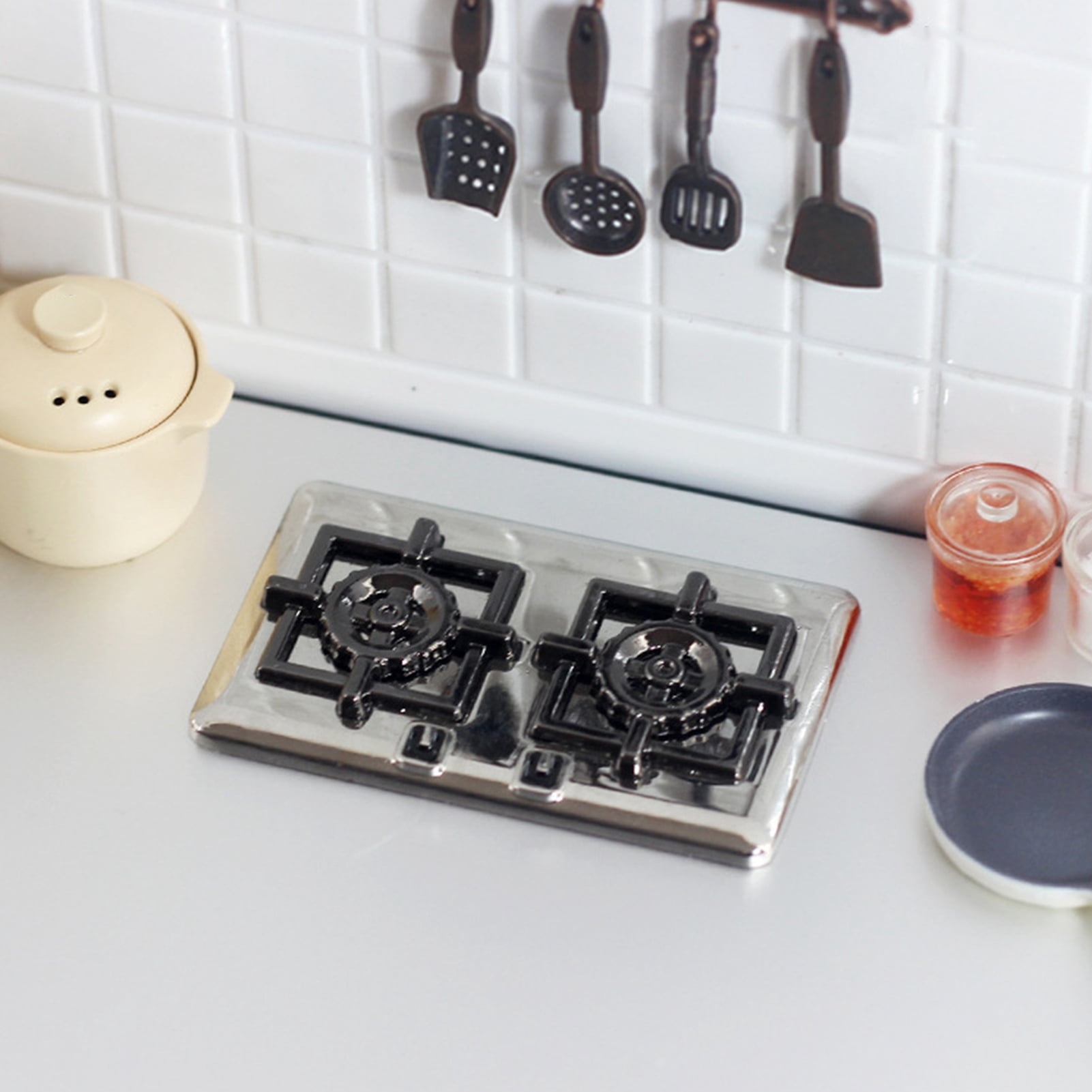 Tnobhg 1:12/1:6 Dollhouse Miniature Gas Stoves Realistic Double Stoves ...