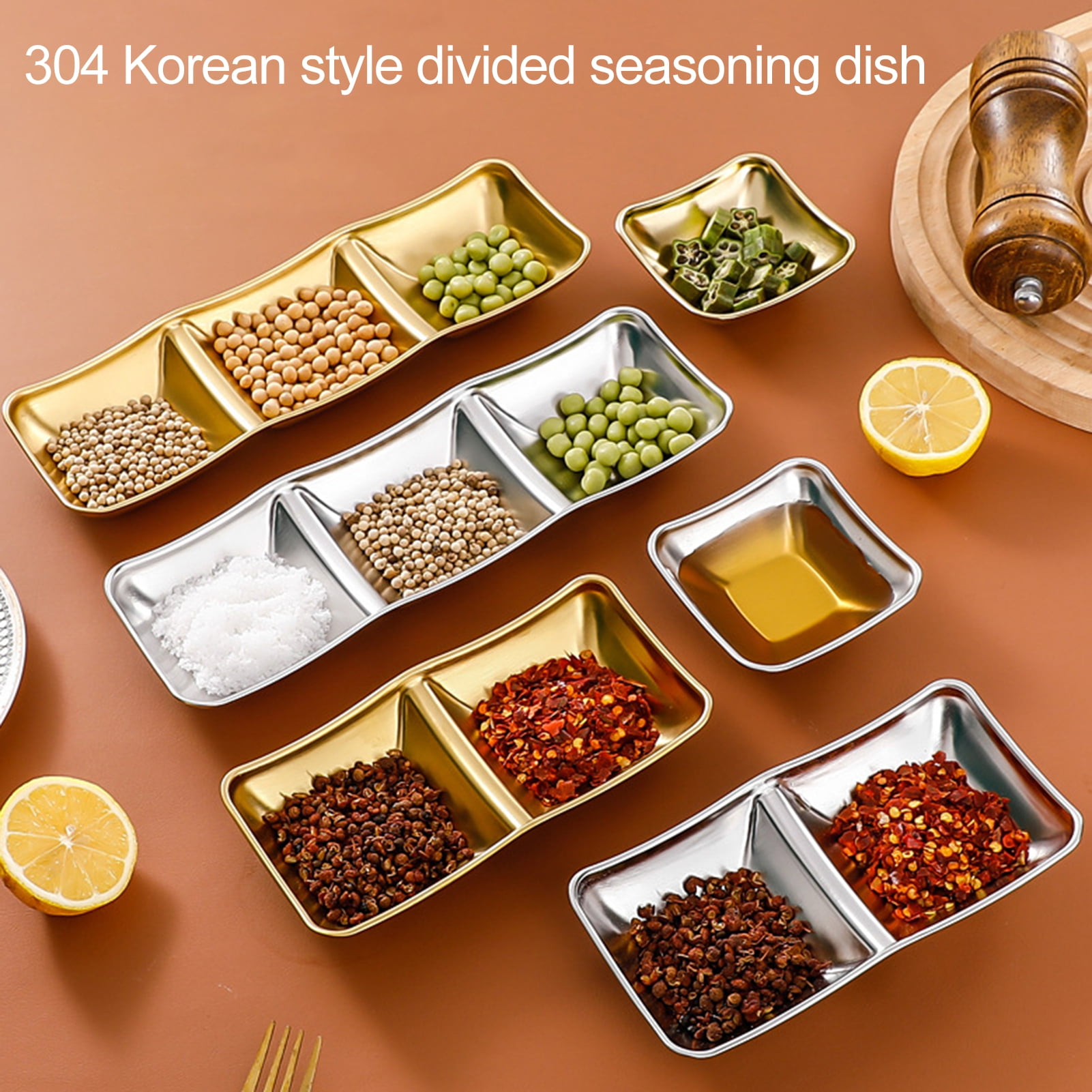 Tnobhg 1/2/3 Grids Stainless Steel Seasoning Dish Korean Metal Barbecue ...