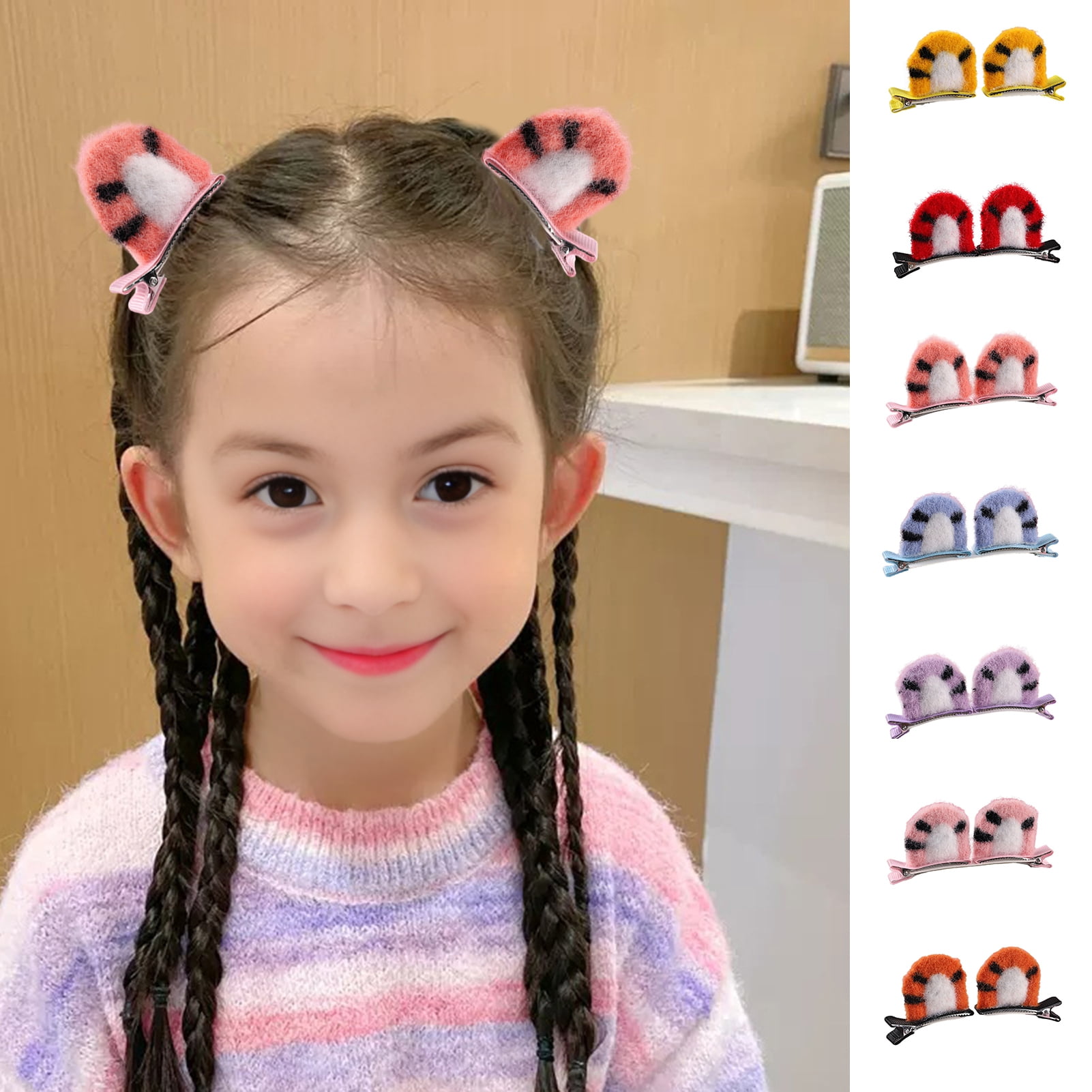 Tnobhg 1 Pair Plush Tiger Ear Hair Clip Animal Ear Duckbill Clamp Hair ...