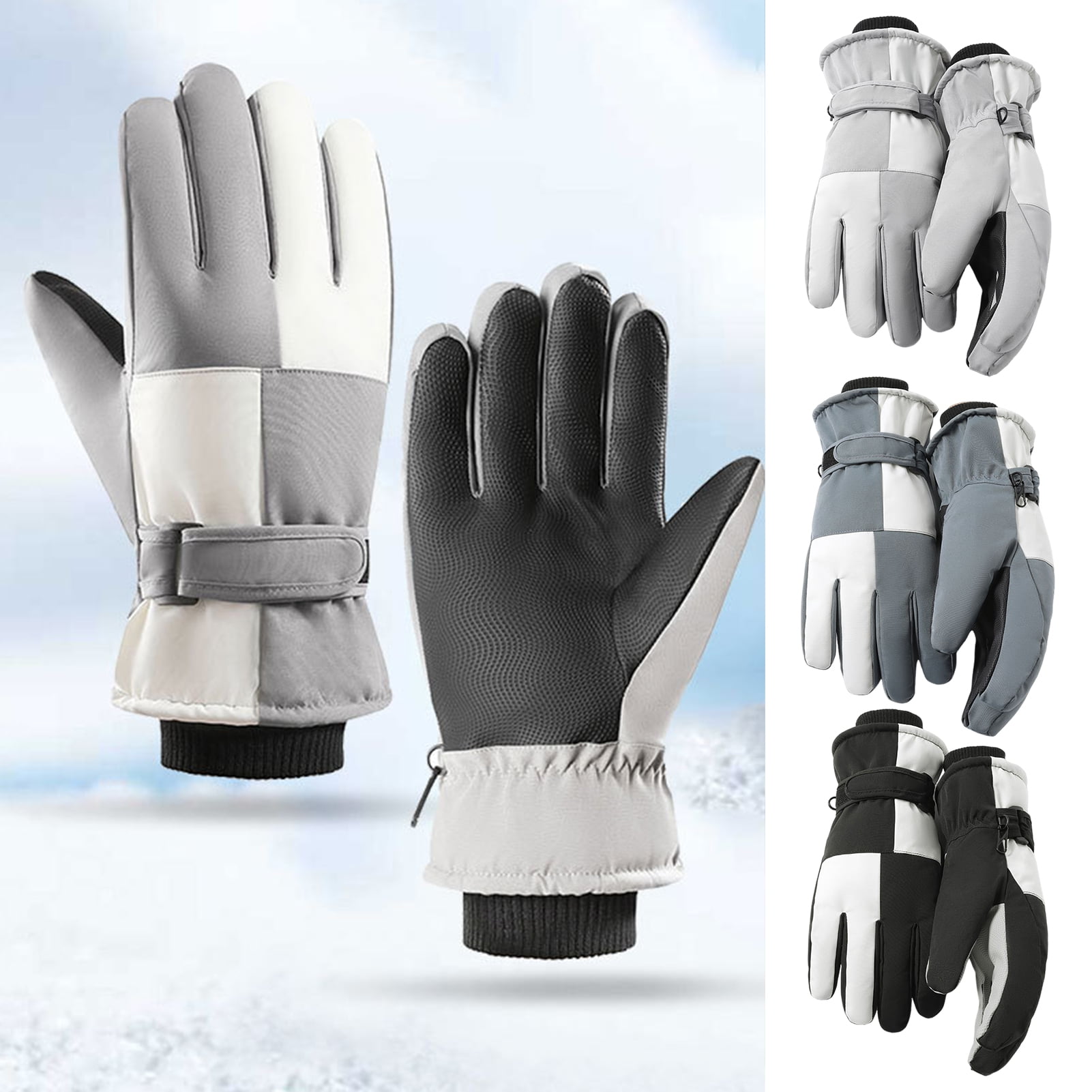 Tnobhg 1 Pair Ski Gloves Thickened Windproof Cold Resistant Waterproof ...