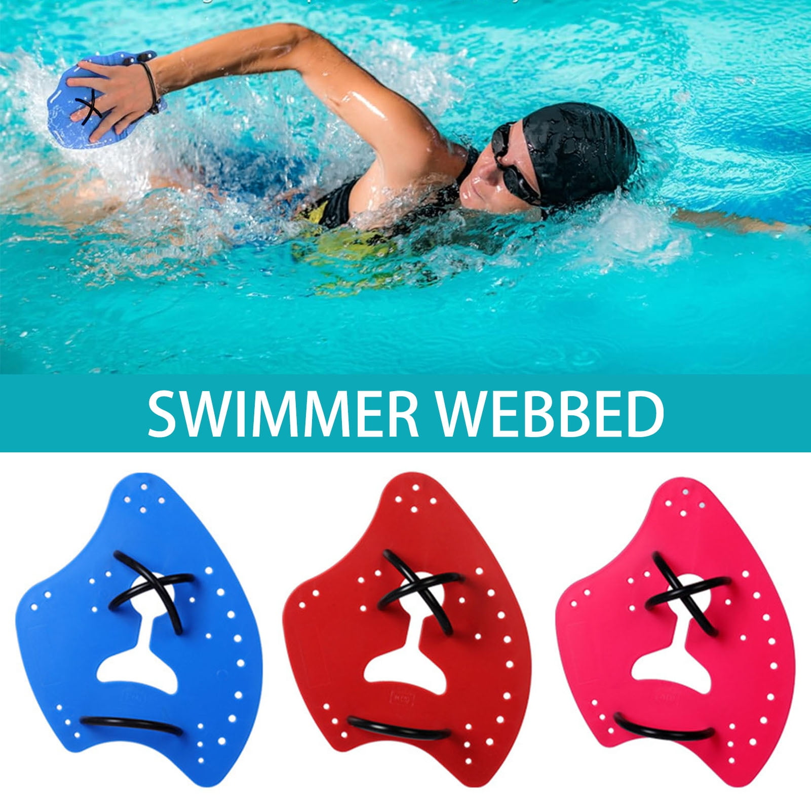 Tnobhg 1 Pair Swimming Hand Paddle with Silicone Strap Holes ...