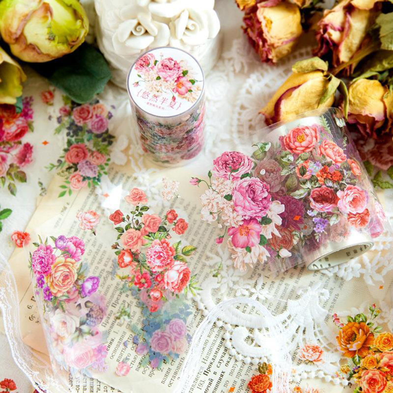 Tnobhg 1 Roll PET Flower Tapes Sticker Waterproof Pre Cutting Removable ...