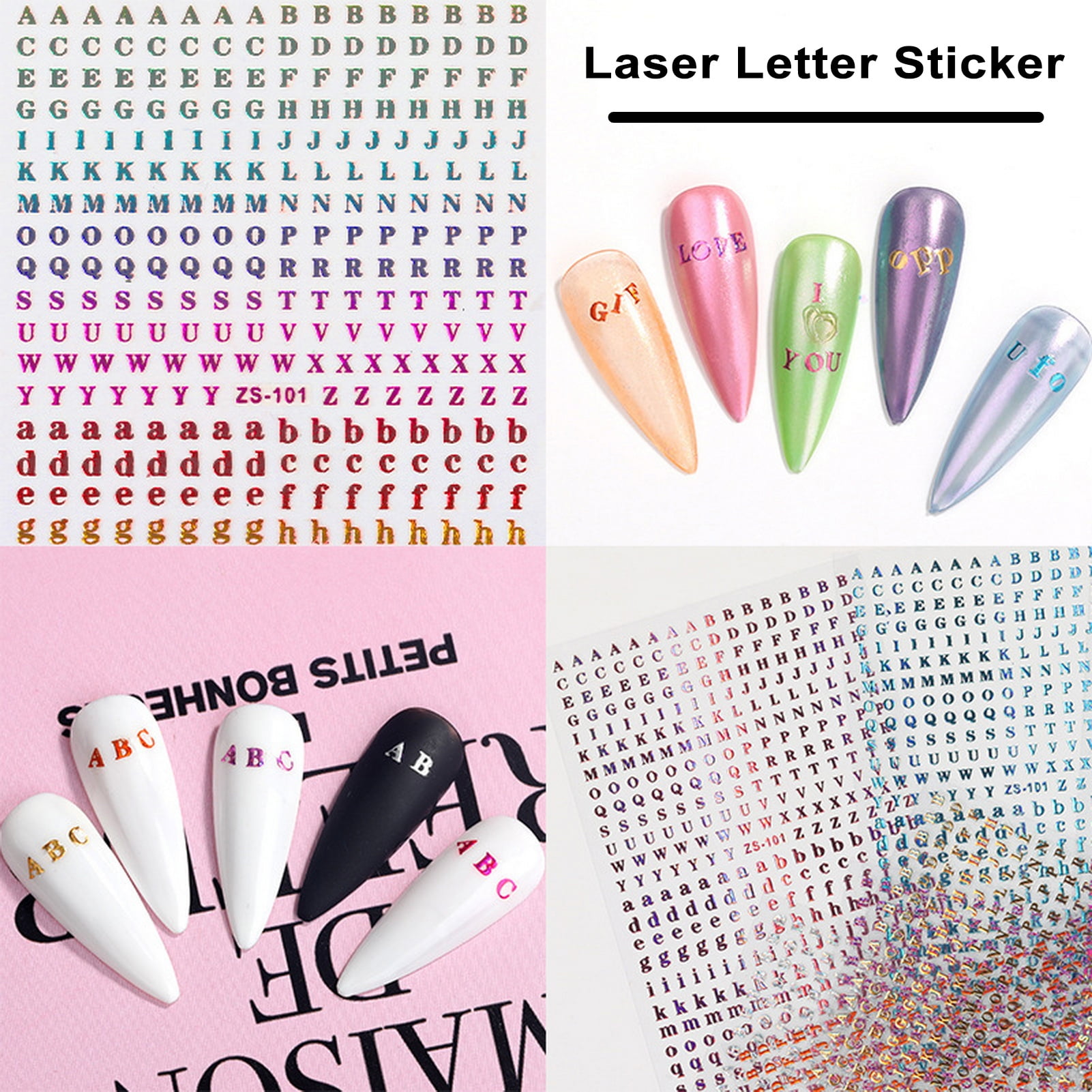Tnobhg 1 Sheet Nail Art Stickers 3D 26 English Alphabet Nail DIY ...