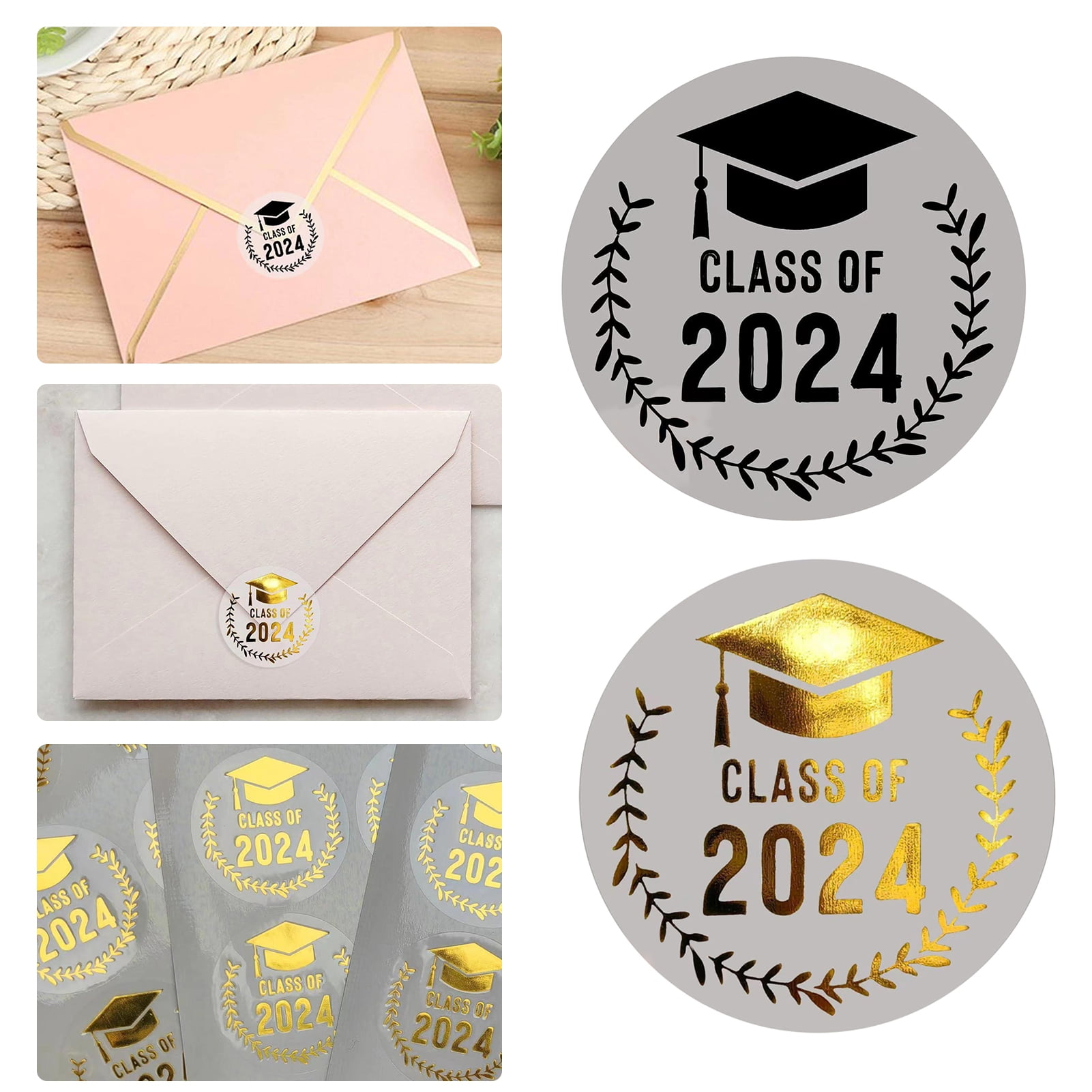 Tnobhg 100Pcs Graduation Stickers Transparent Gold Foil Envelope Seals ...