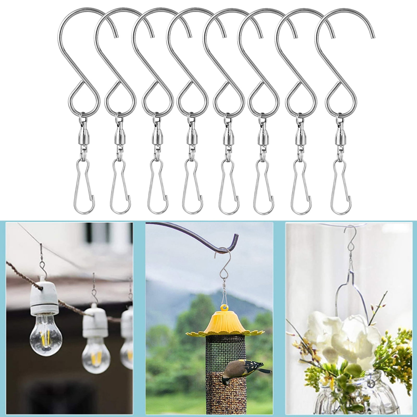 Tnobhg 2/8/16 Pcs S-shaped Hanging Swivel Hooks with Clip Great Load ...