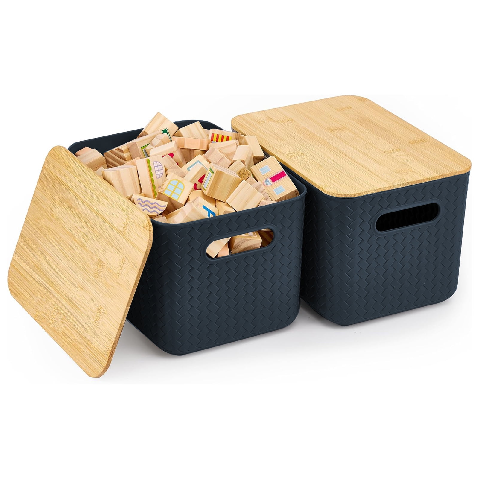 Tnobhg 2 Pcs Organizing Boxes, Hard Large Capacity with Bamboo Lid ...