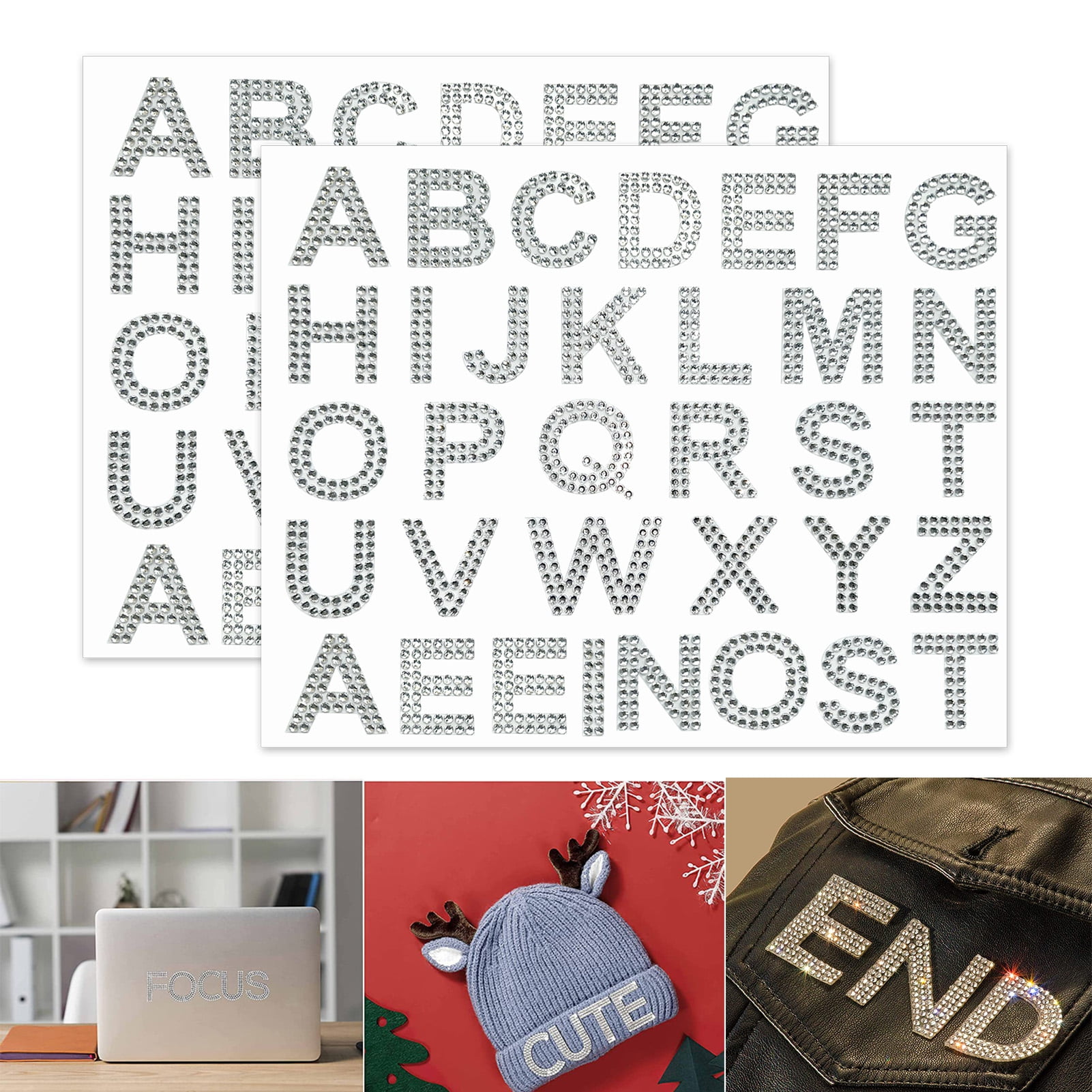 Tnobhg 2 Sheets Sparkling Rhinestone Letter Stickers Self-Adhesive ...