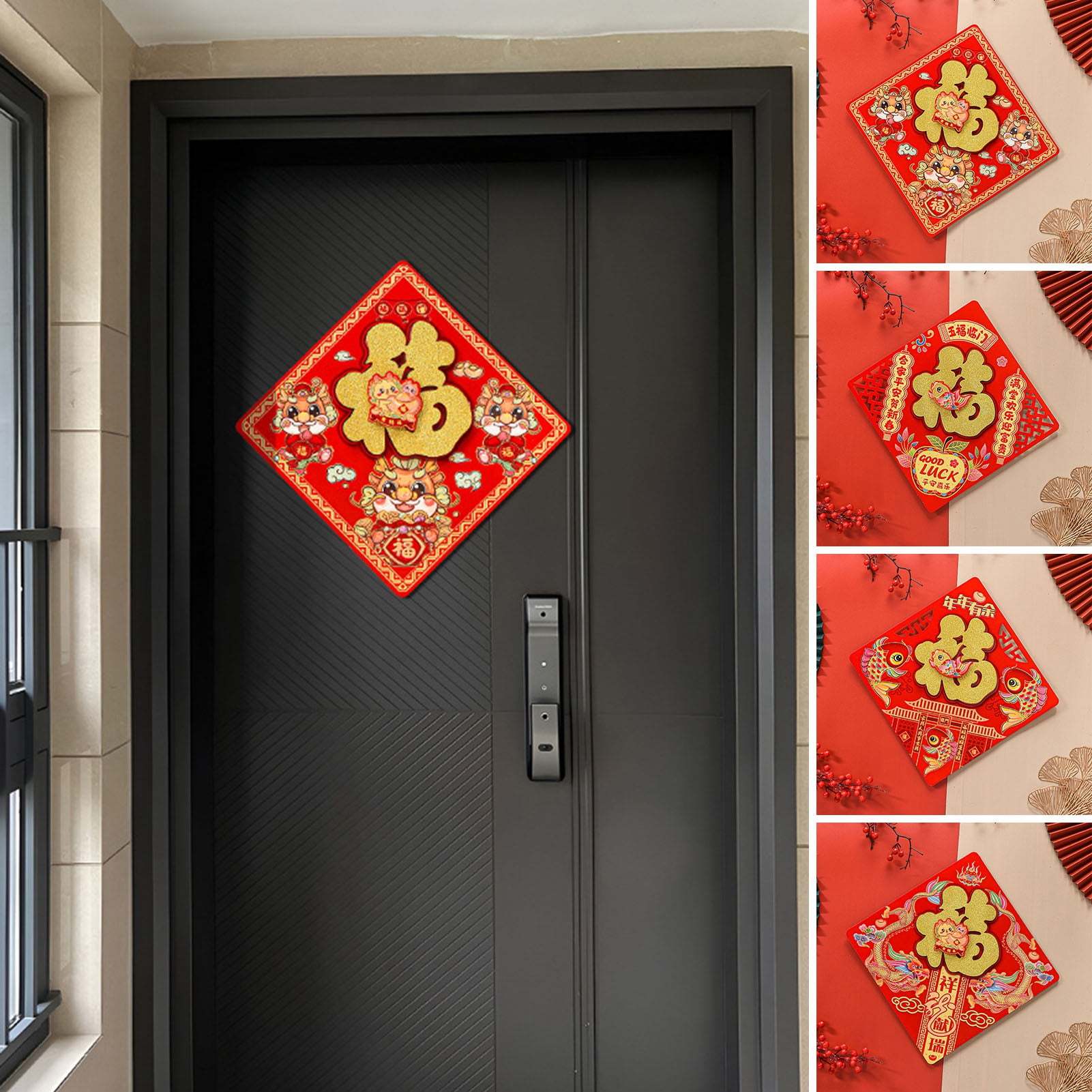 Tnobhg 2024 Dragon Year Fu Character Door Stickers Cartoon Cute Spring ...