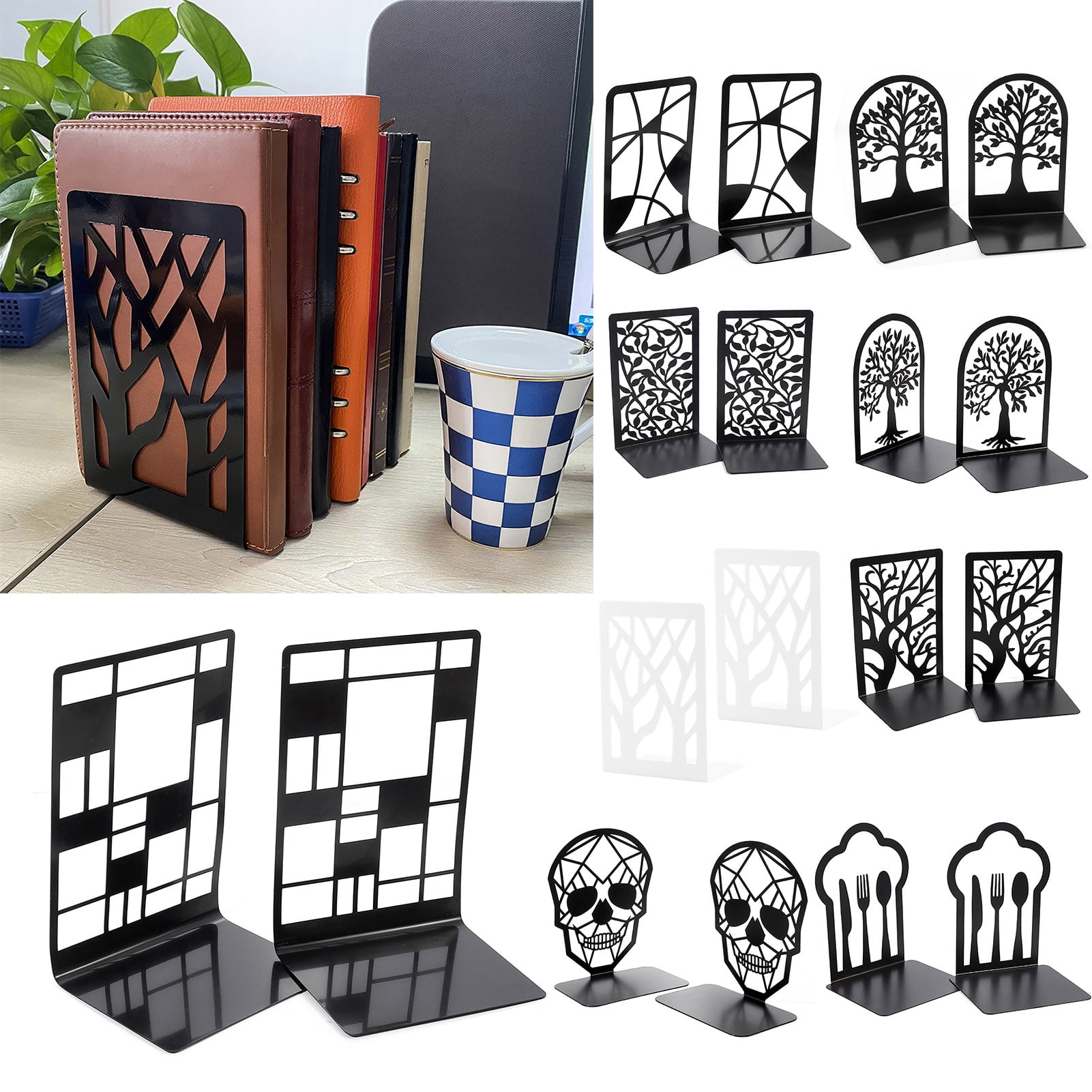 Tnobhg 2Pcs Bookends Creative Tree Pattern Book Ends Durable Sturdy ...