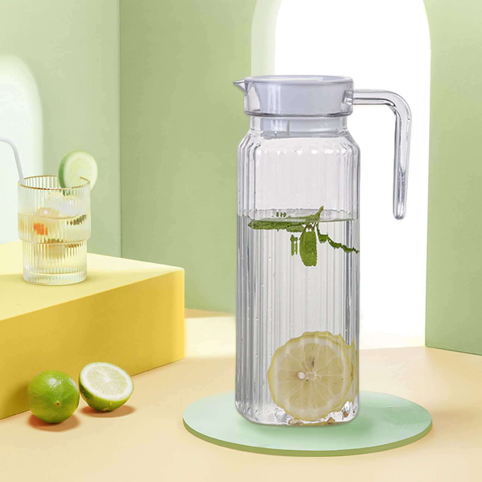 Tnobhg 2Pcs Fridge Glass Water Jug with Lid Food Grade Spill-Free Spout ...