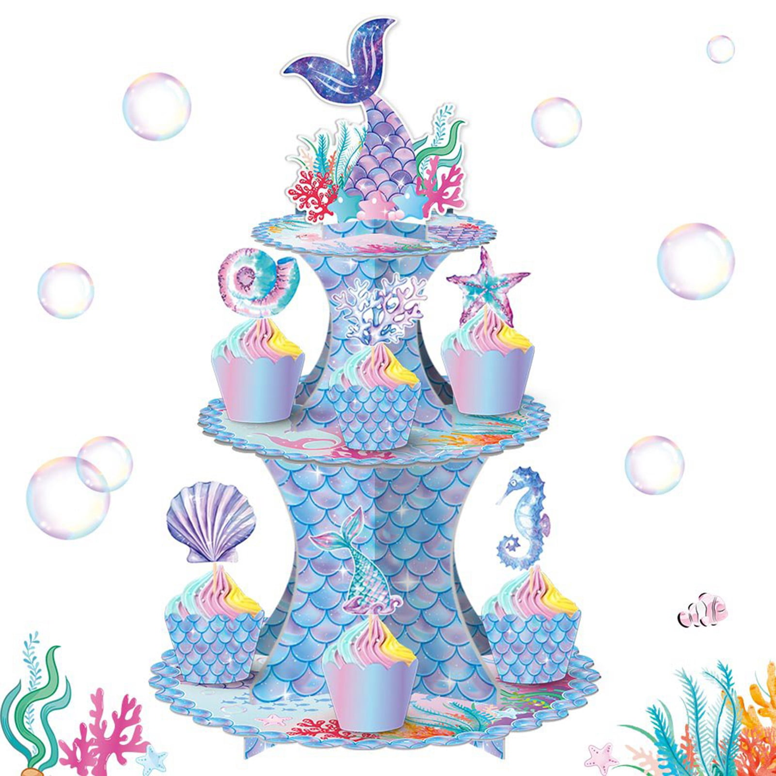 Tnobhg 3 Tier Mermaid Cupcake Stand Theme Party Decoration Cake Holder ...