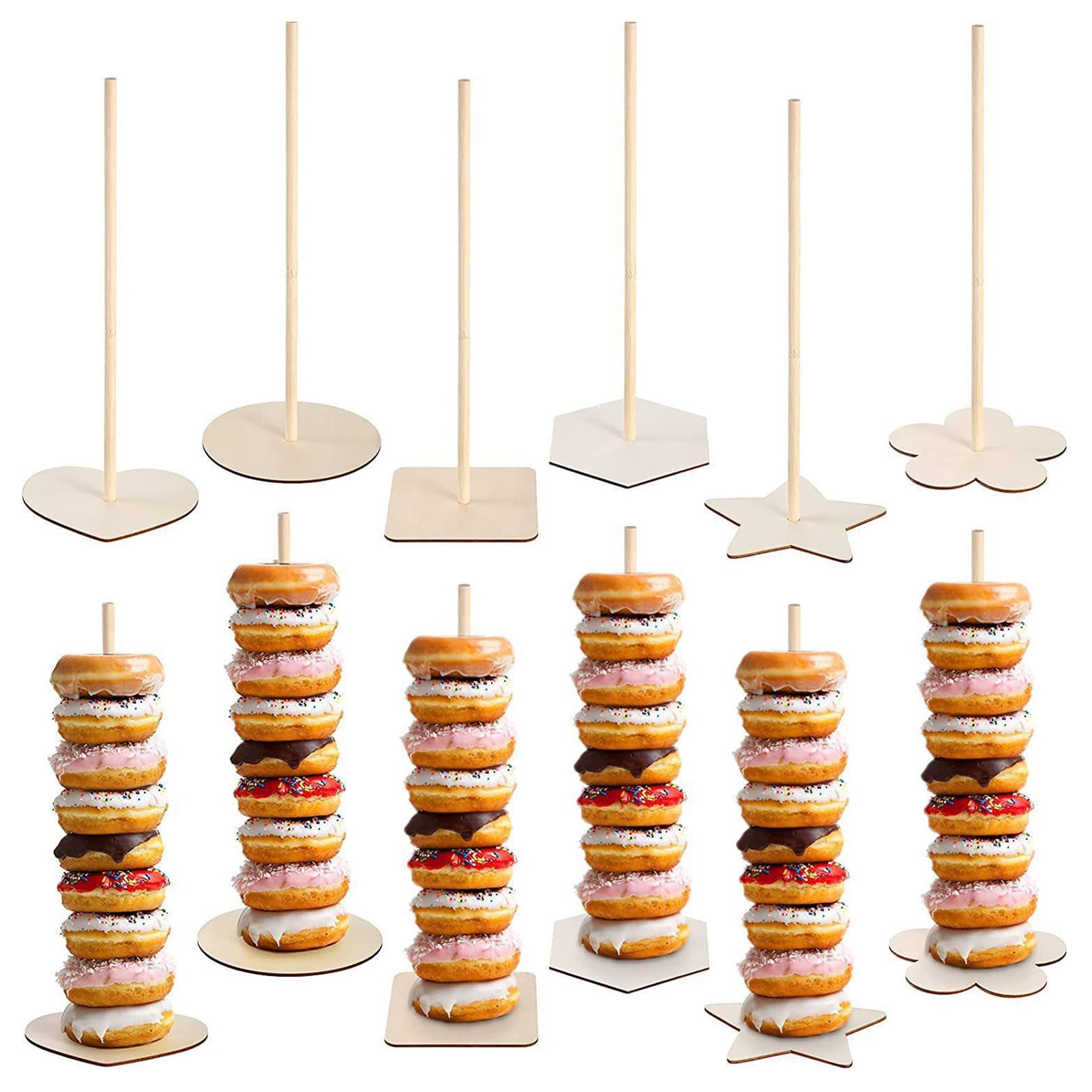 Tnobhg 3PCS Rustic Wood Donut Stand Bar Heart Plum Blossom Shape Donut ...