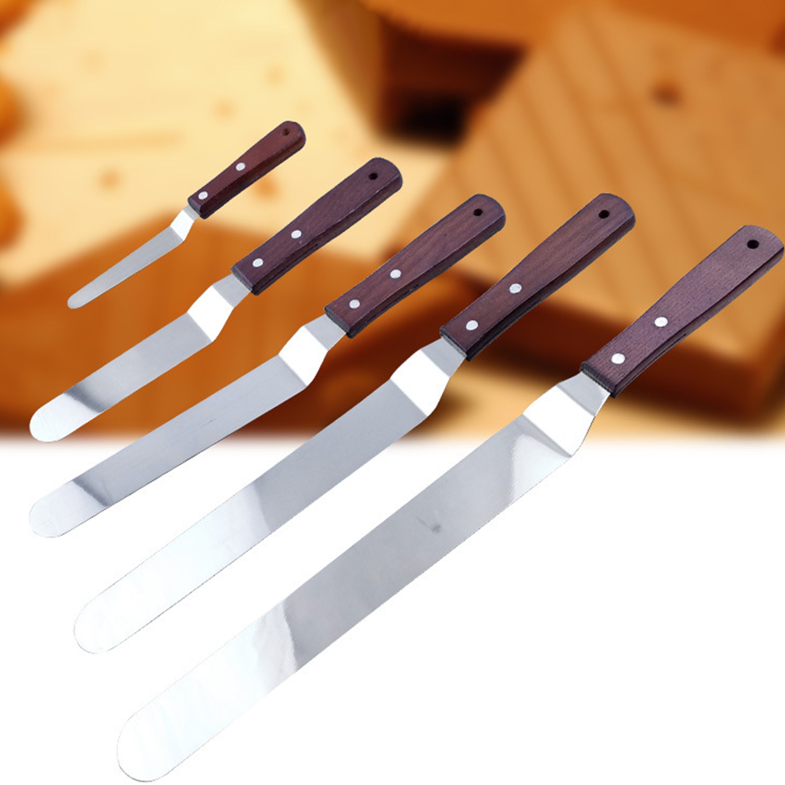 Tnobhg 4/6/8/10/12-Inch Stainless Steel Cake Spatula Wooden Handle Food ...