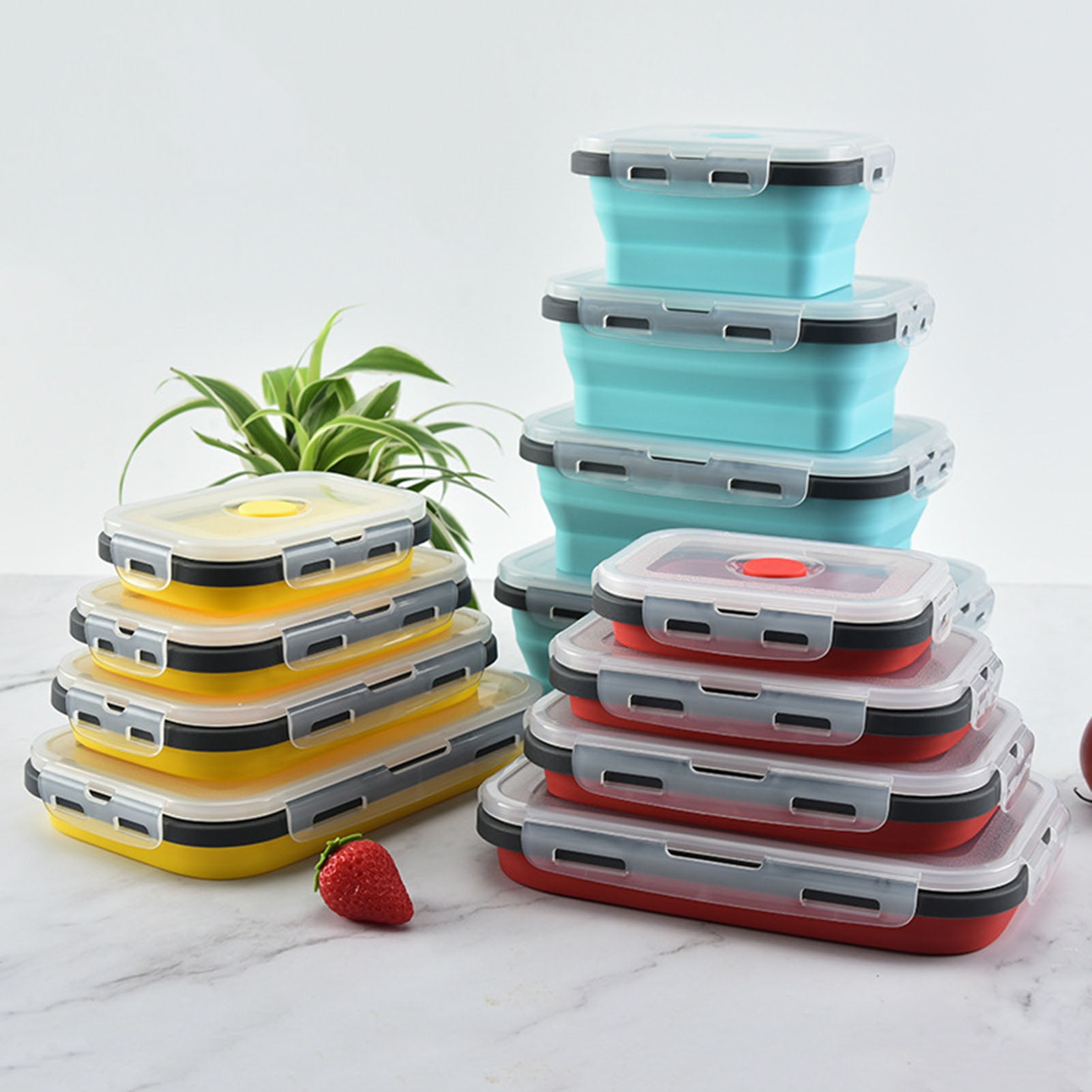 Tnobhg 4Pcs Collapsible Food Storage Container With Lids Flat Stackable ...